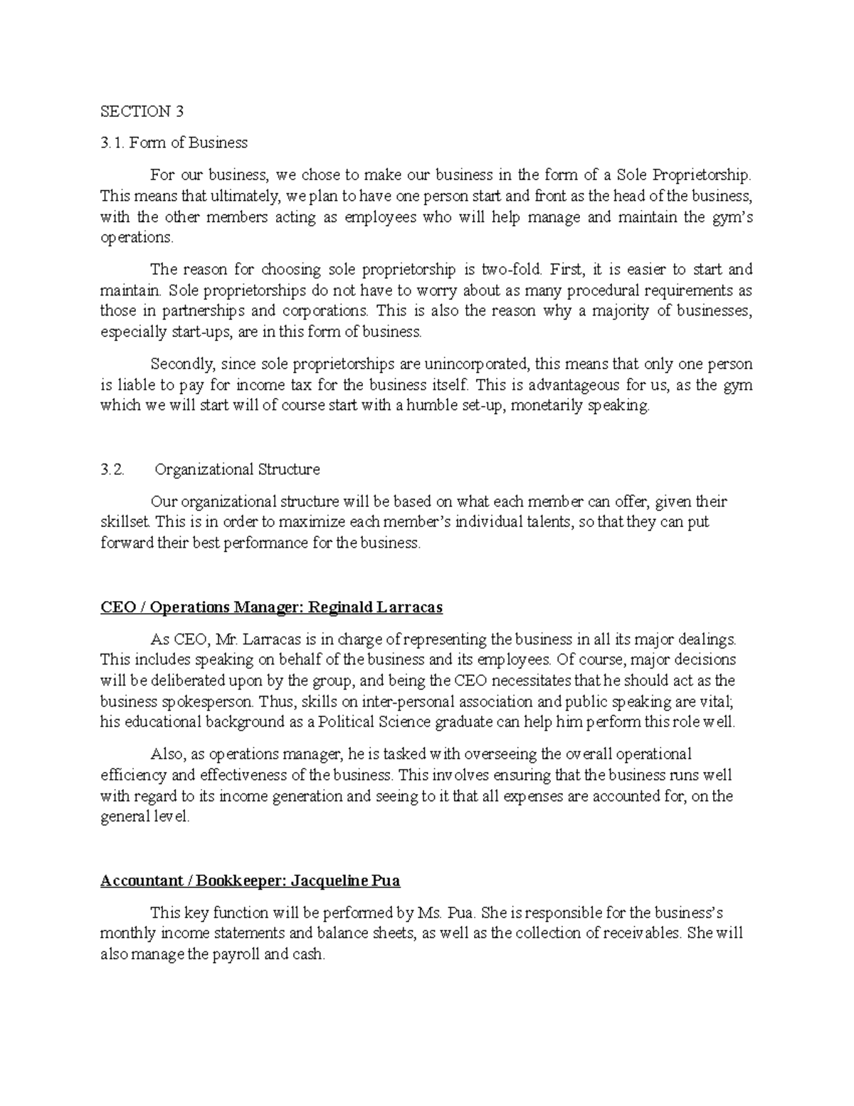 [Section 3] - Class output - SECTION 3 Form of Business For our ...