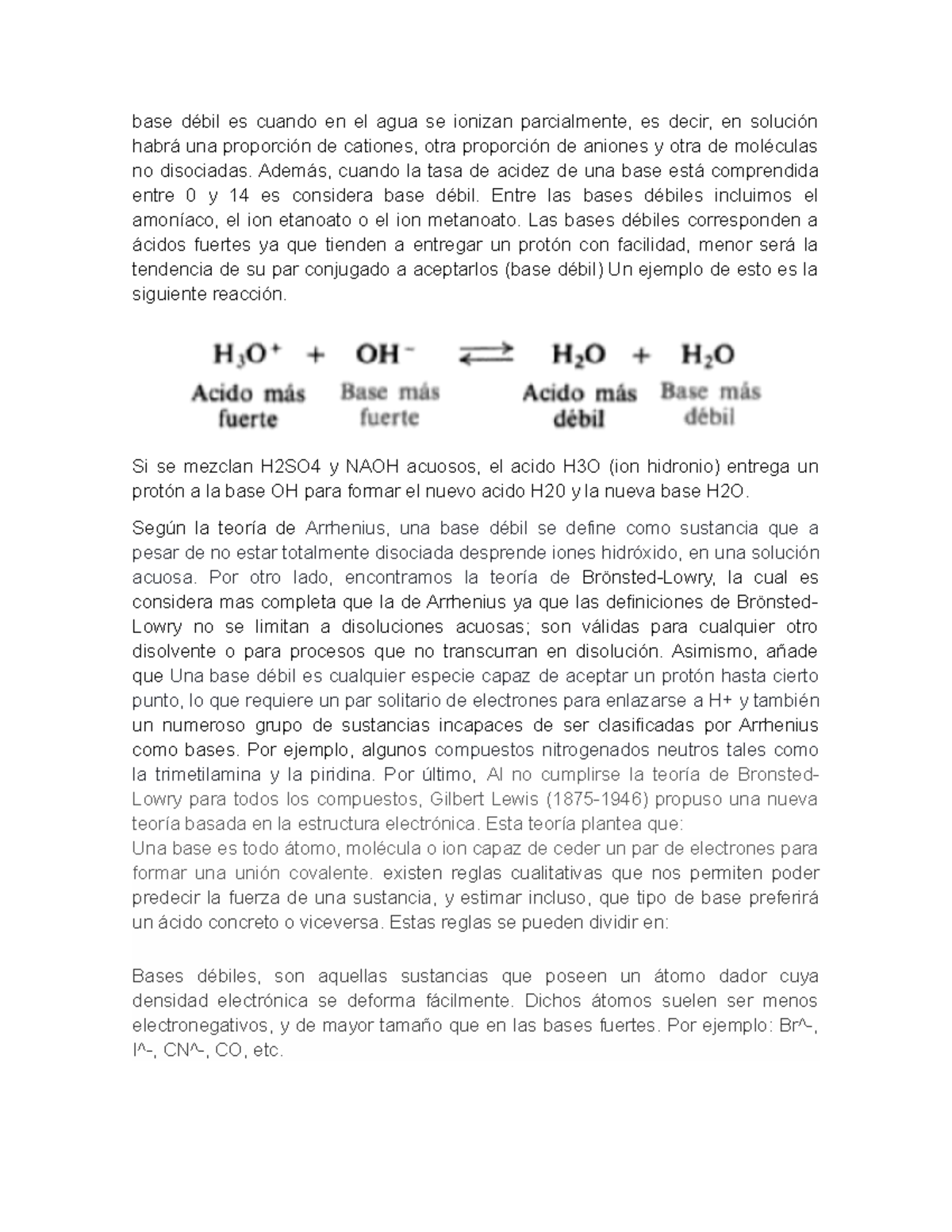 Bases debiles - muy buena informacion - base débil es cuando en el agua ...