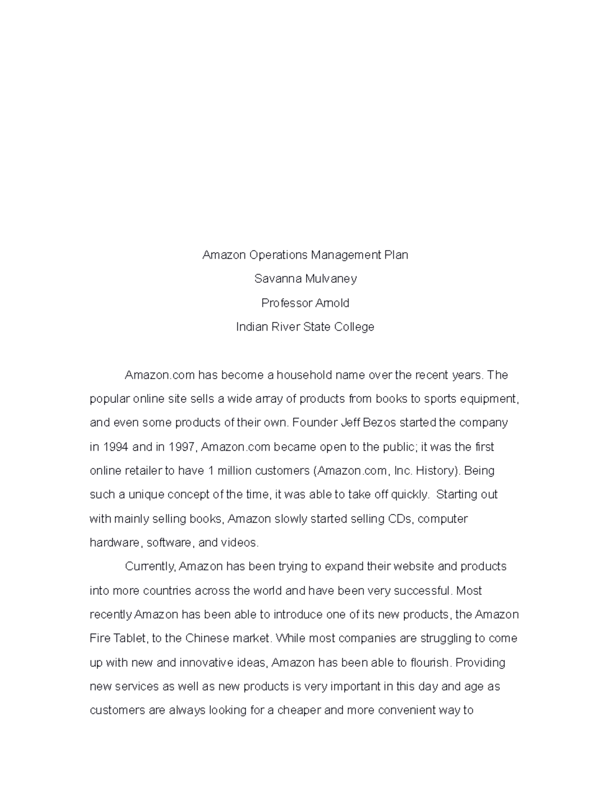 M8A1 Paper Amazon company paper - Amazon Operations Management Plan ...