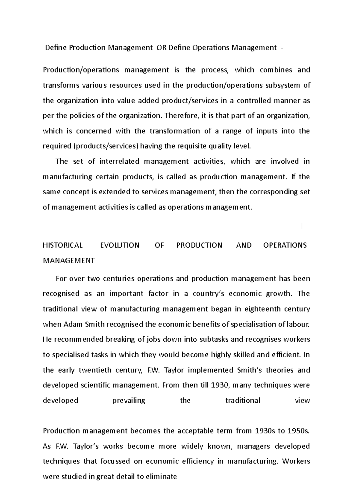 Define Production Management - Production & Operation Management - CCS ...
