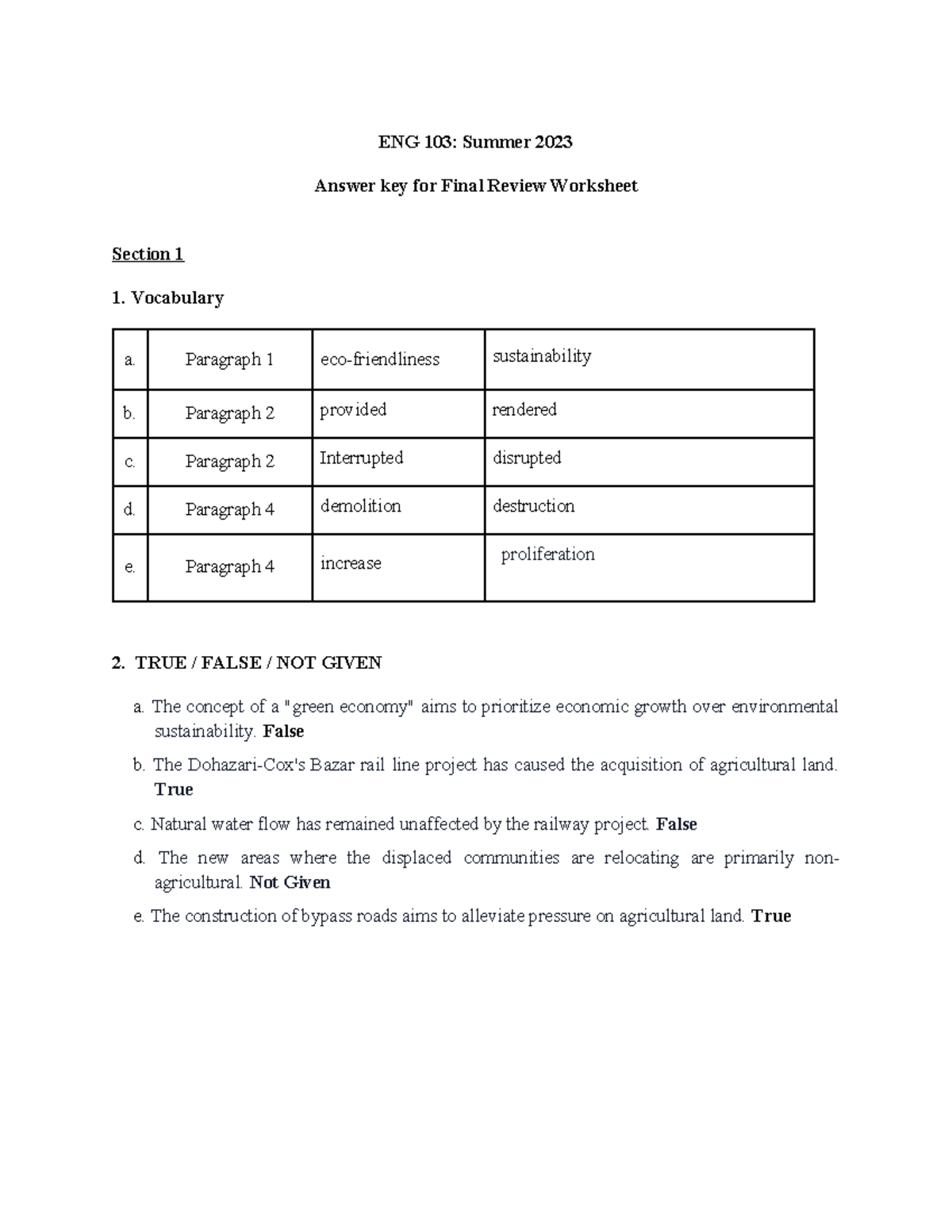 Answer Key to ENG103 Final Review Sheet Summer 2023 - ENG 103: Summer ...