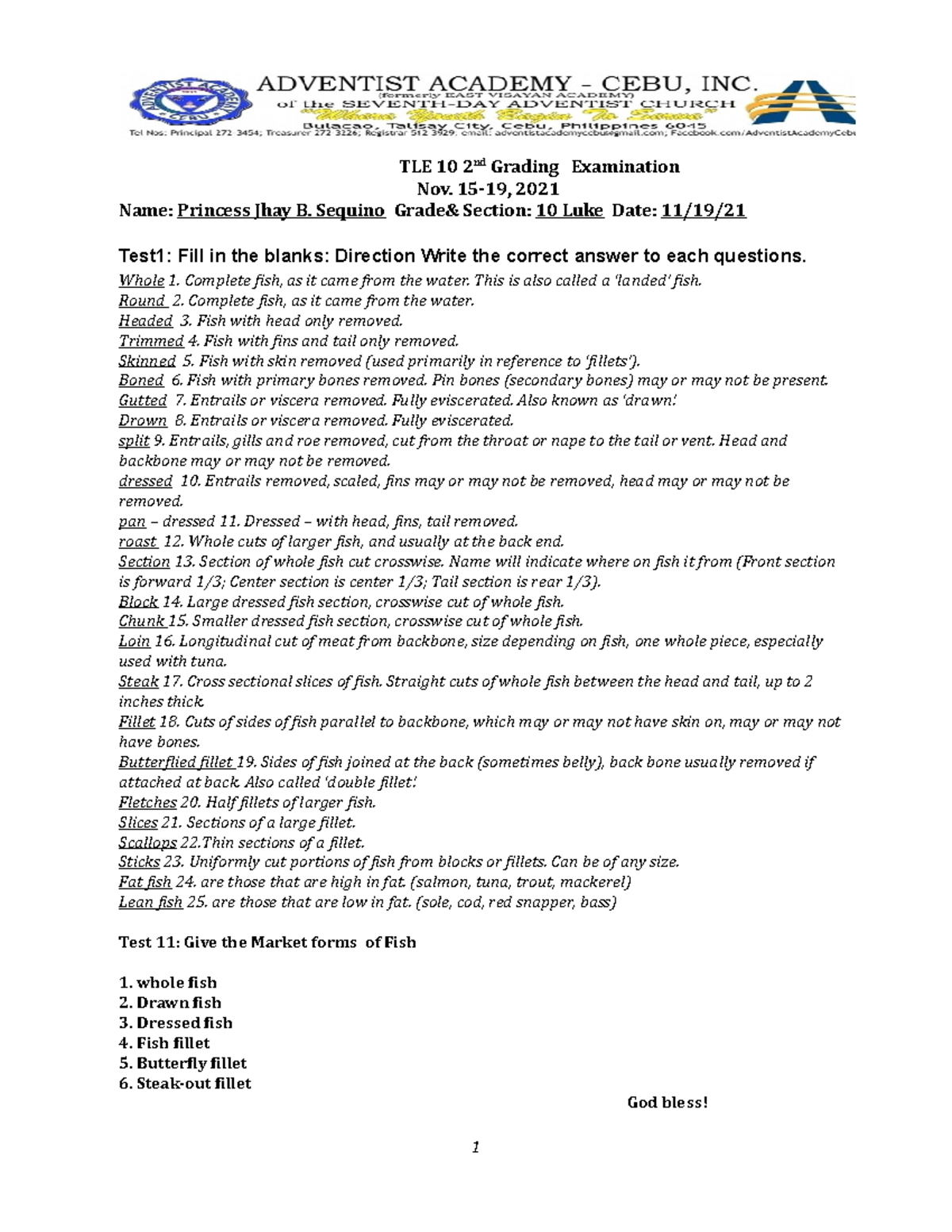 TLE 2ND Grading Final EXAM - TLE 10 2nd Grading Examination Nov. 15-19 ...