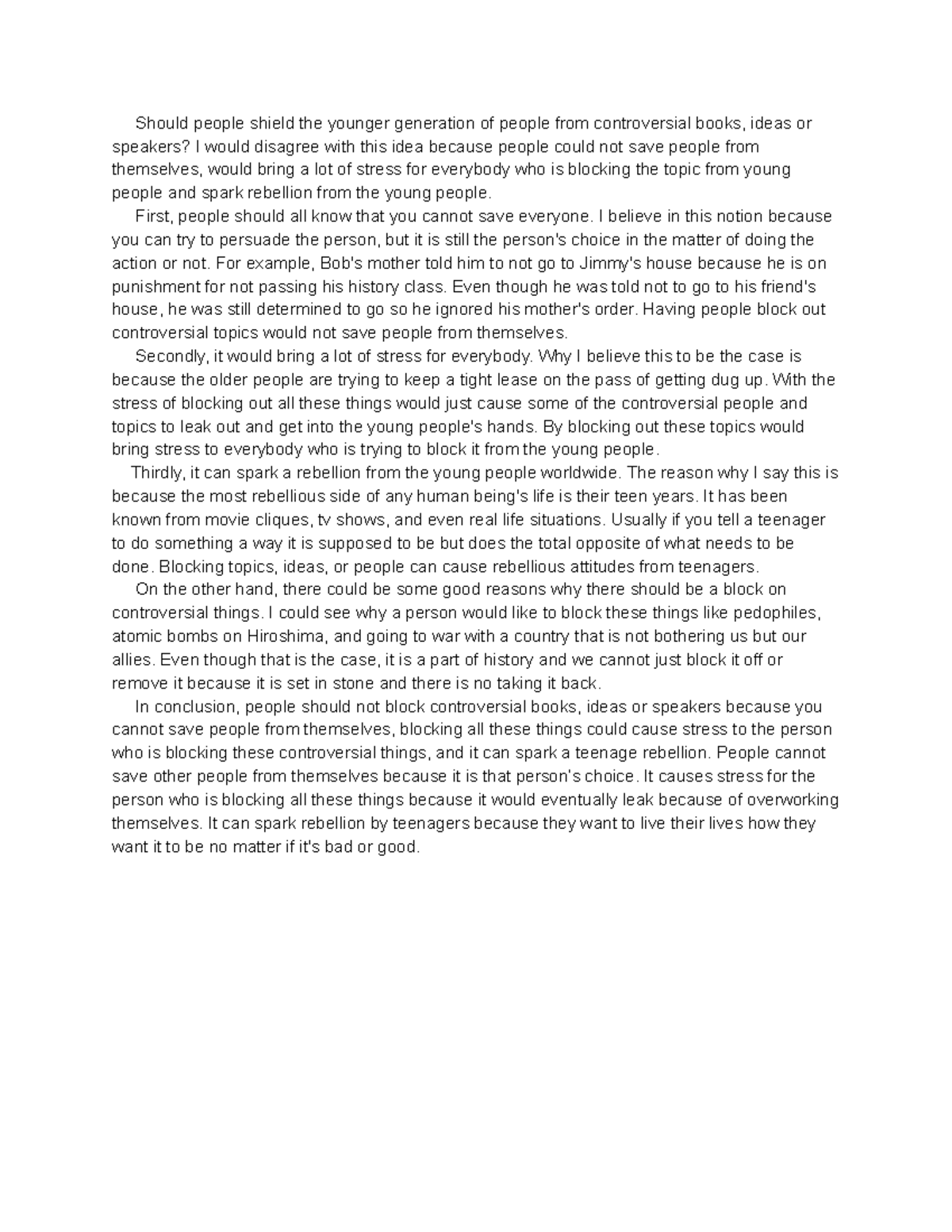 Essay - Kylie Smith - Should people shield the younger generation of ...