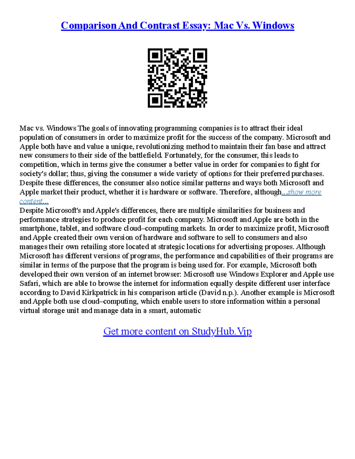 Mac Vs Pc Essay - Comparison And Contrast Essay: Mac Vs. Windows Mac vs ...