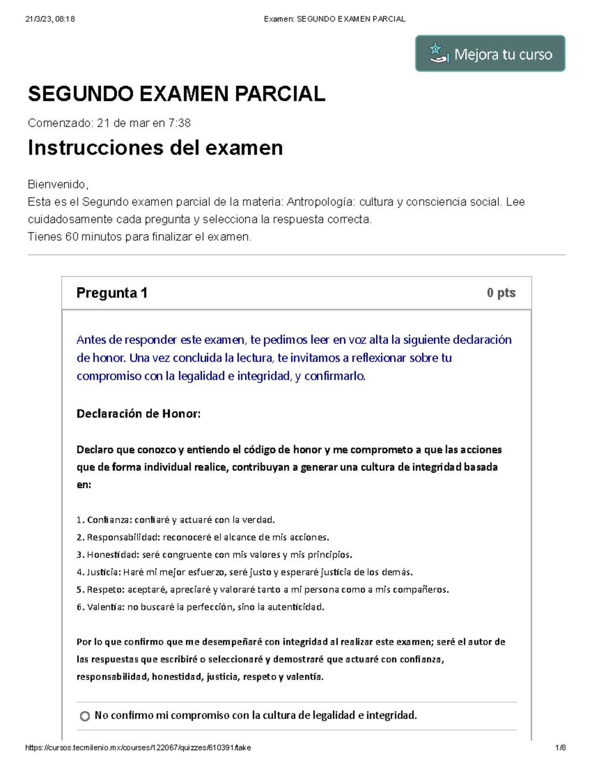 Examen Segundo Examen Parcial - SEGUNDO EXAMEN PARCIAL Comenzado: 21 de ...