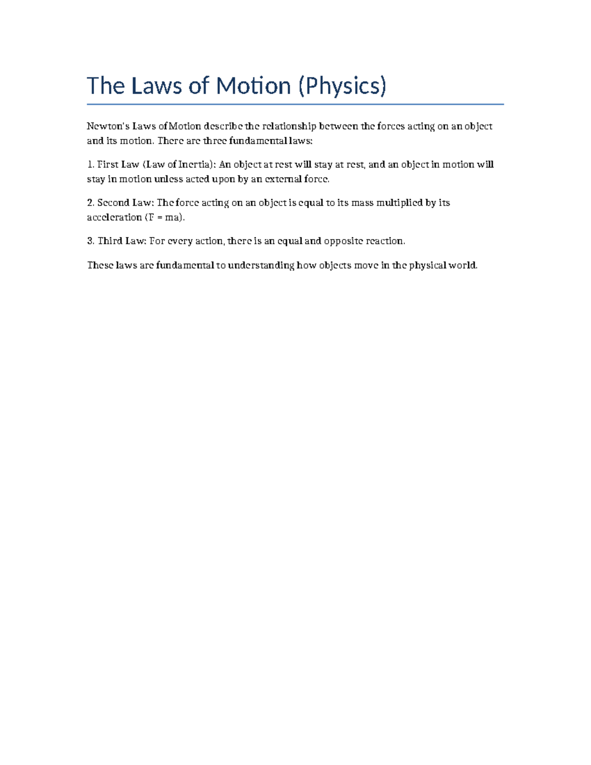 The Laws of Motion - poiu - The Laws of Motion (Physics) Newton's Laws ...