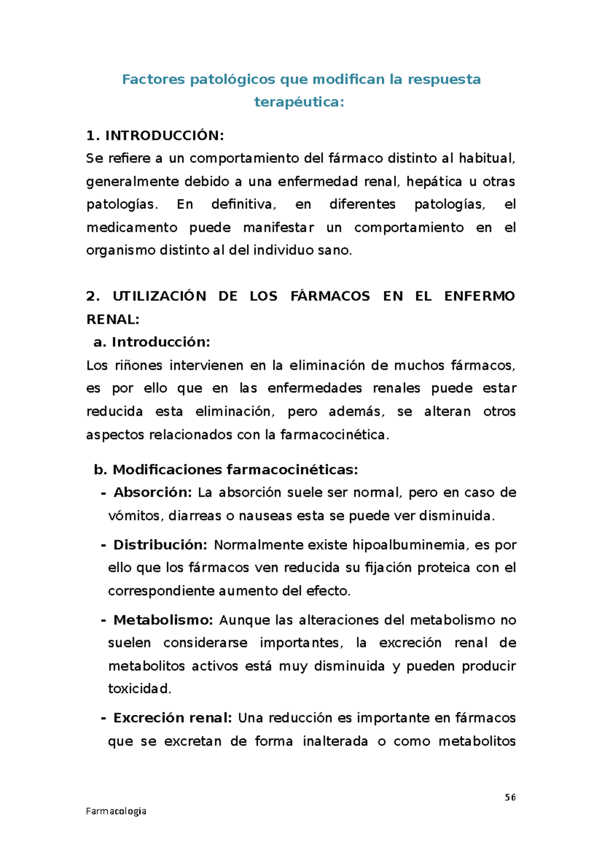 Factores patológicos que modifican la respuesta terapeutica - Factores ...