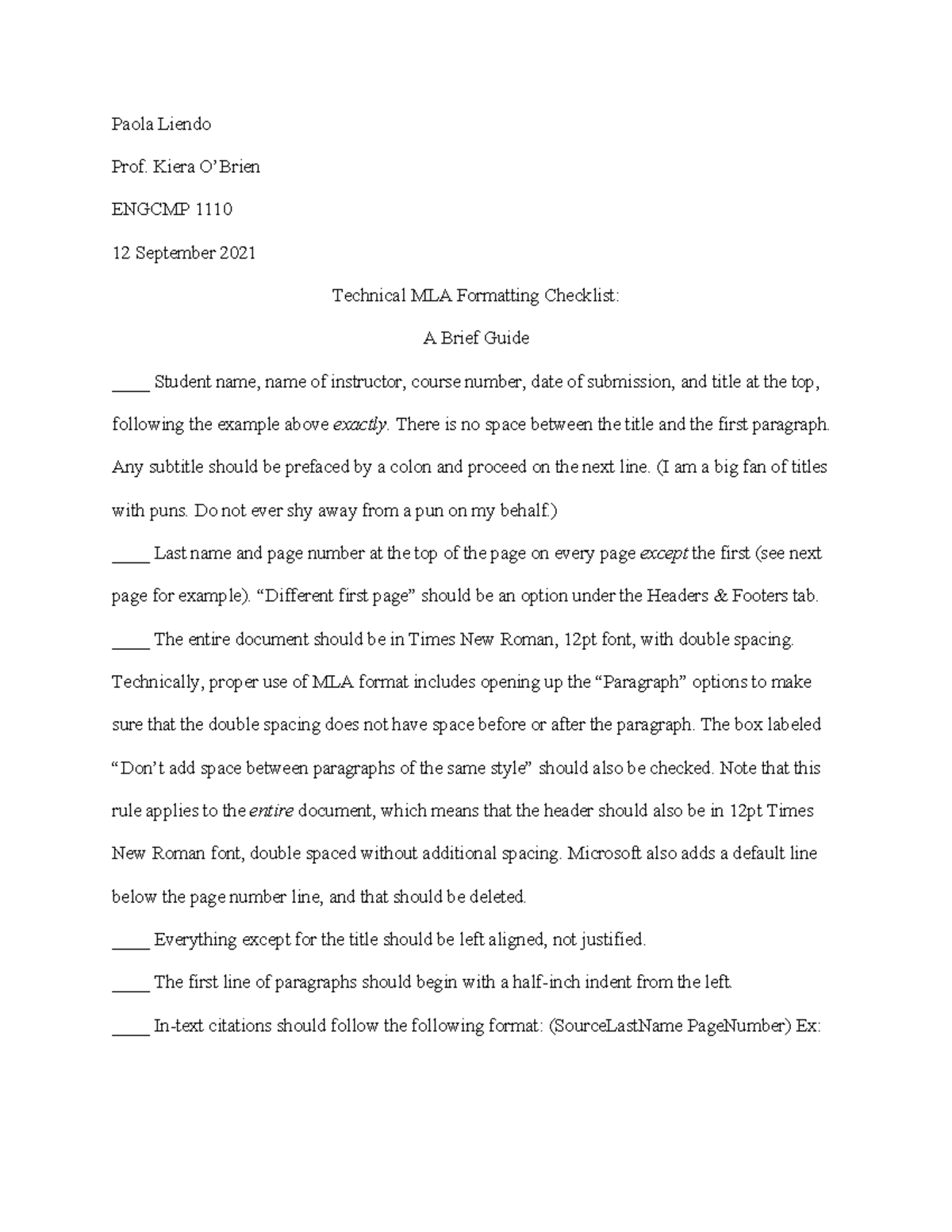 MLA Formatting Guide - helps with writing essays - Paola Liendo Prof ...