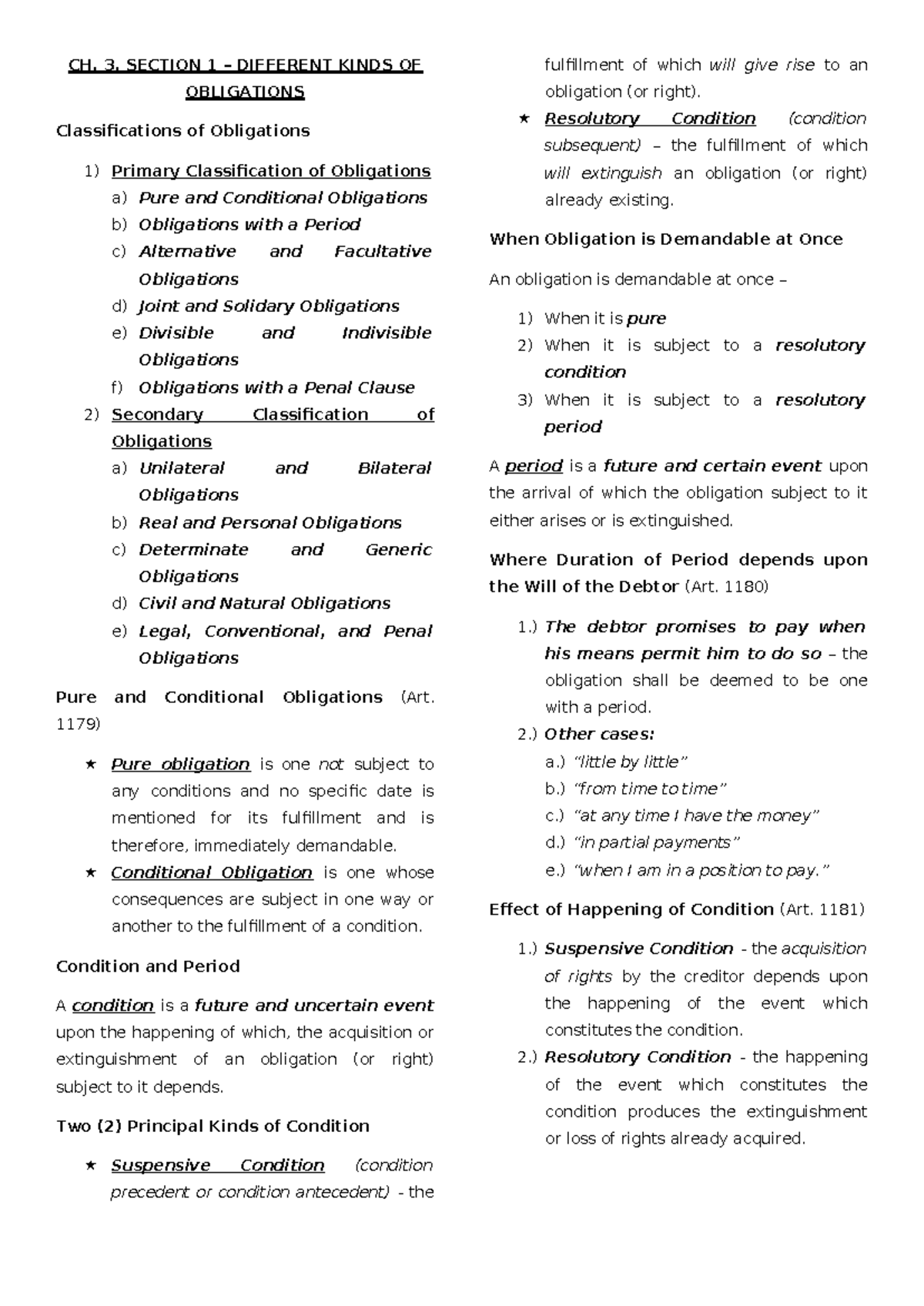 CH - Summary The Law on Obligations and Contracts - CH. 3, SECTION 1 ... CH - Summary The Law on Obligations and Contracts - CH. 3, SECTION 1 ...