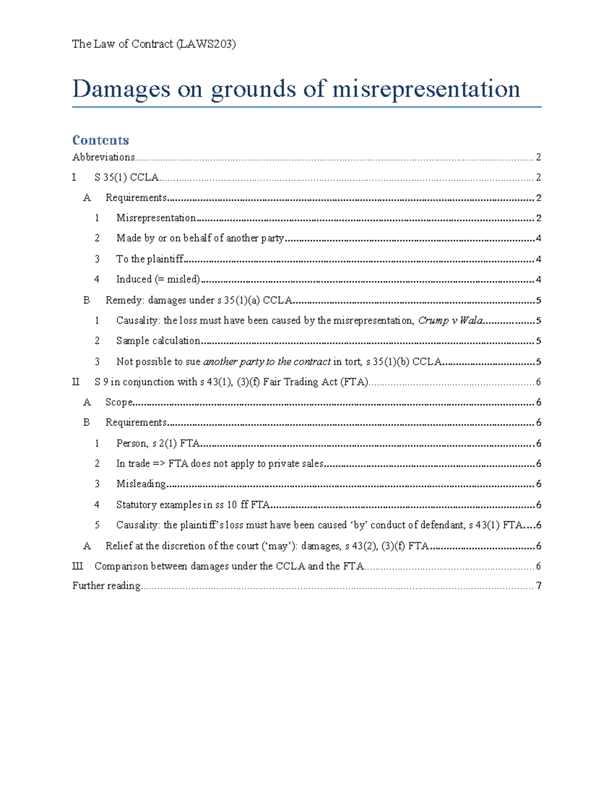 4 Handout Misrep - Damages on grounds of misrepresentation - Studocu