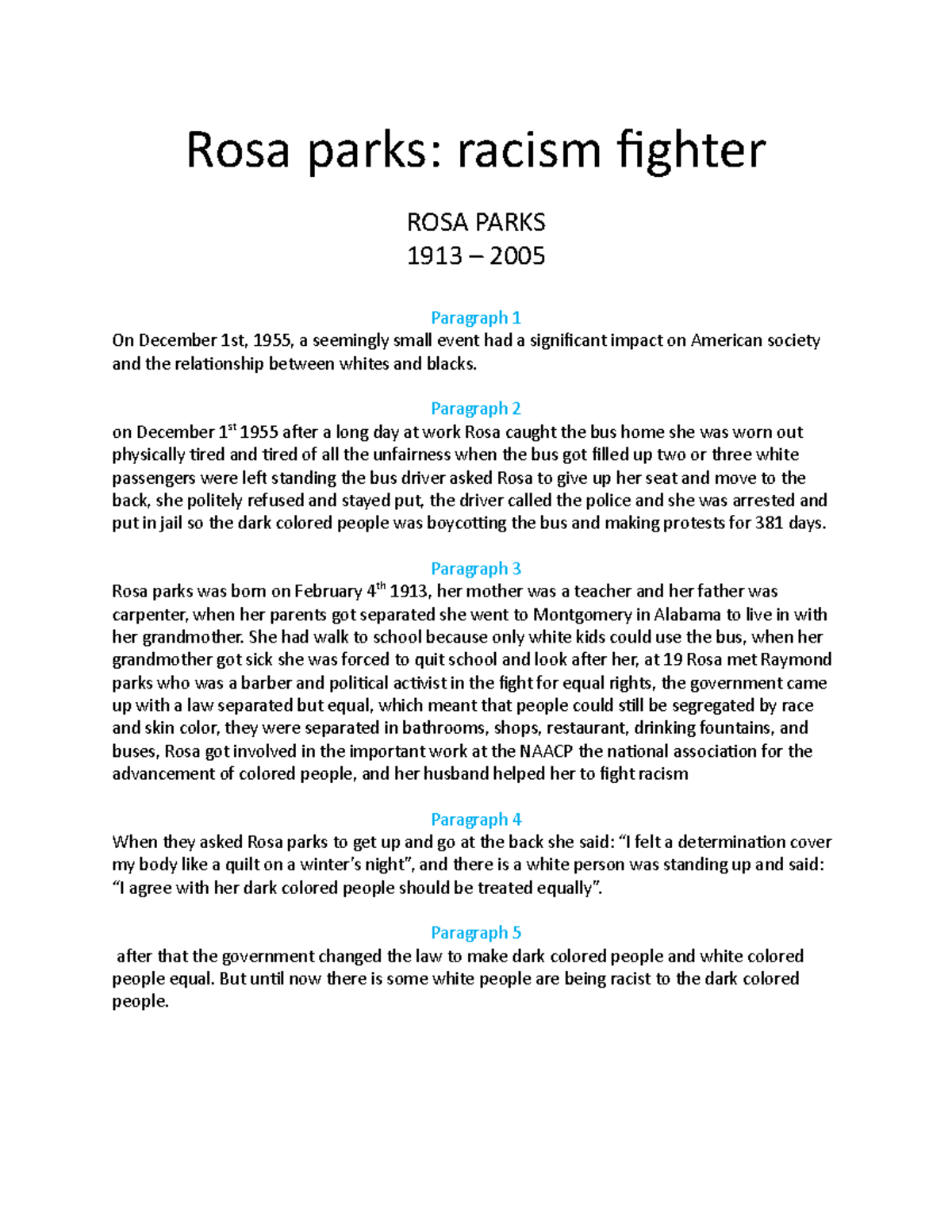 Newspaper article - cyvyvvhbvhvycv - Rosa parks: racism fighter ROSA ...