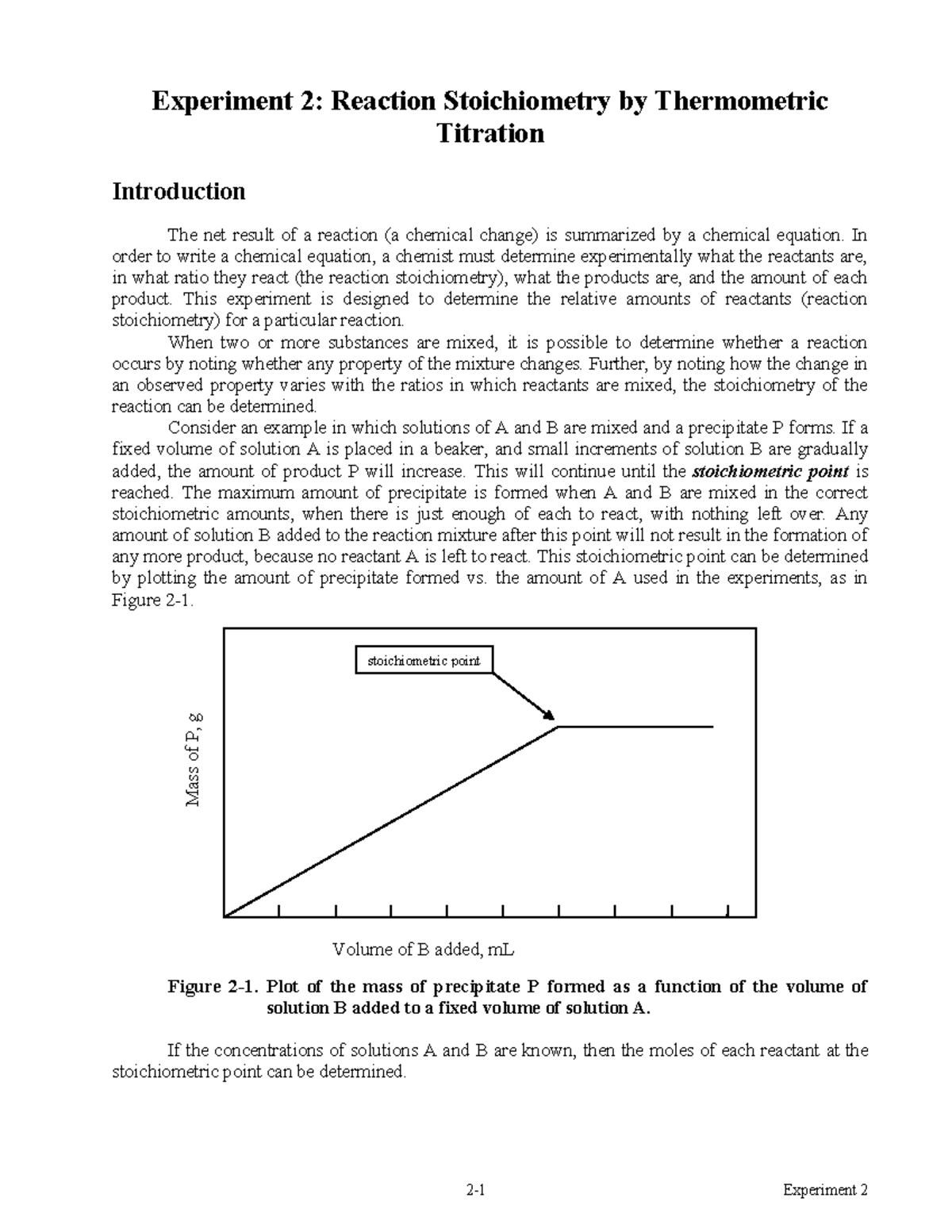 Lab file for chemistry - 2-1 Experiment 2 Experiment 2: Reaction ...
