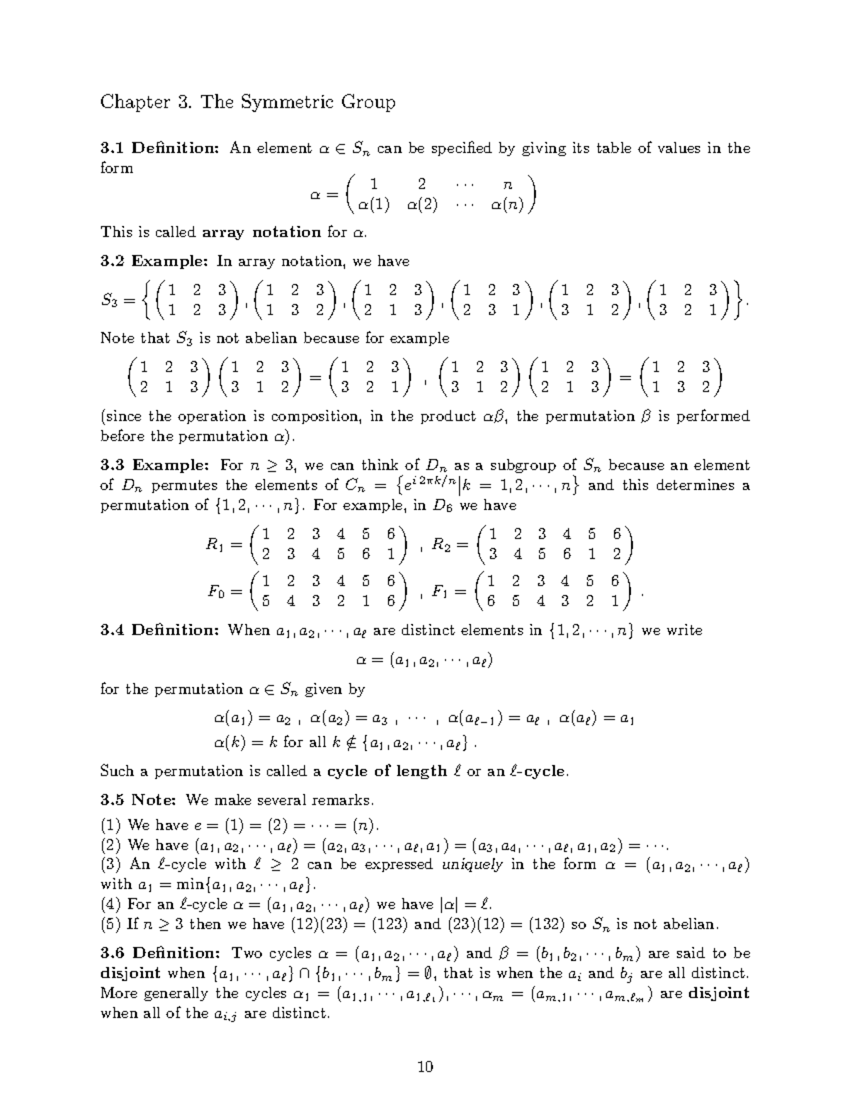Chap3 - Notes from chap 3. - Chapter 3. The Symmetric Group 3 ...