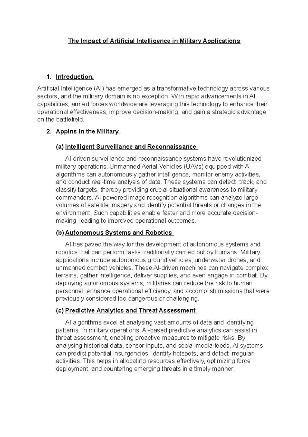 AI in the military - The Impact of Artificial Intelligence in Military ...