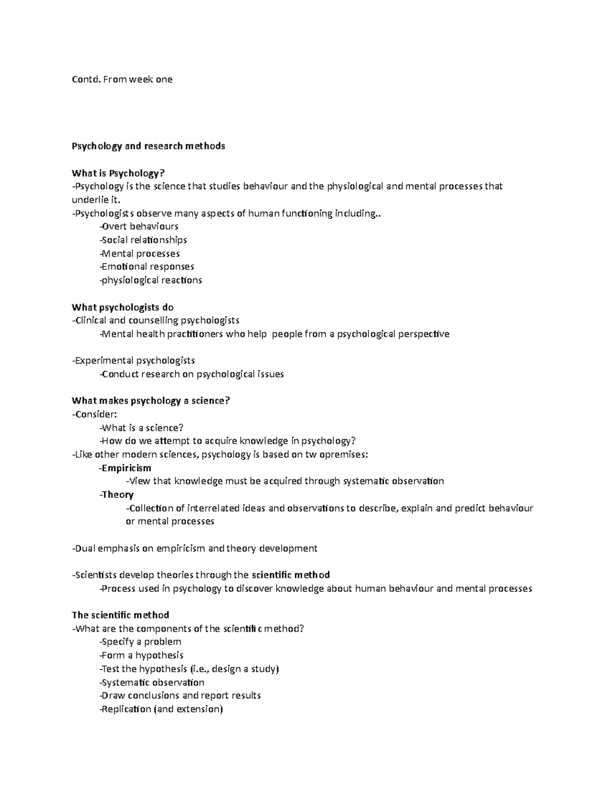 Lecture notes Week 2 - Contd. From week one Psychology and research ...