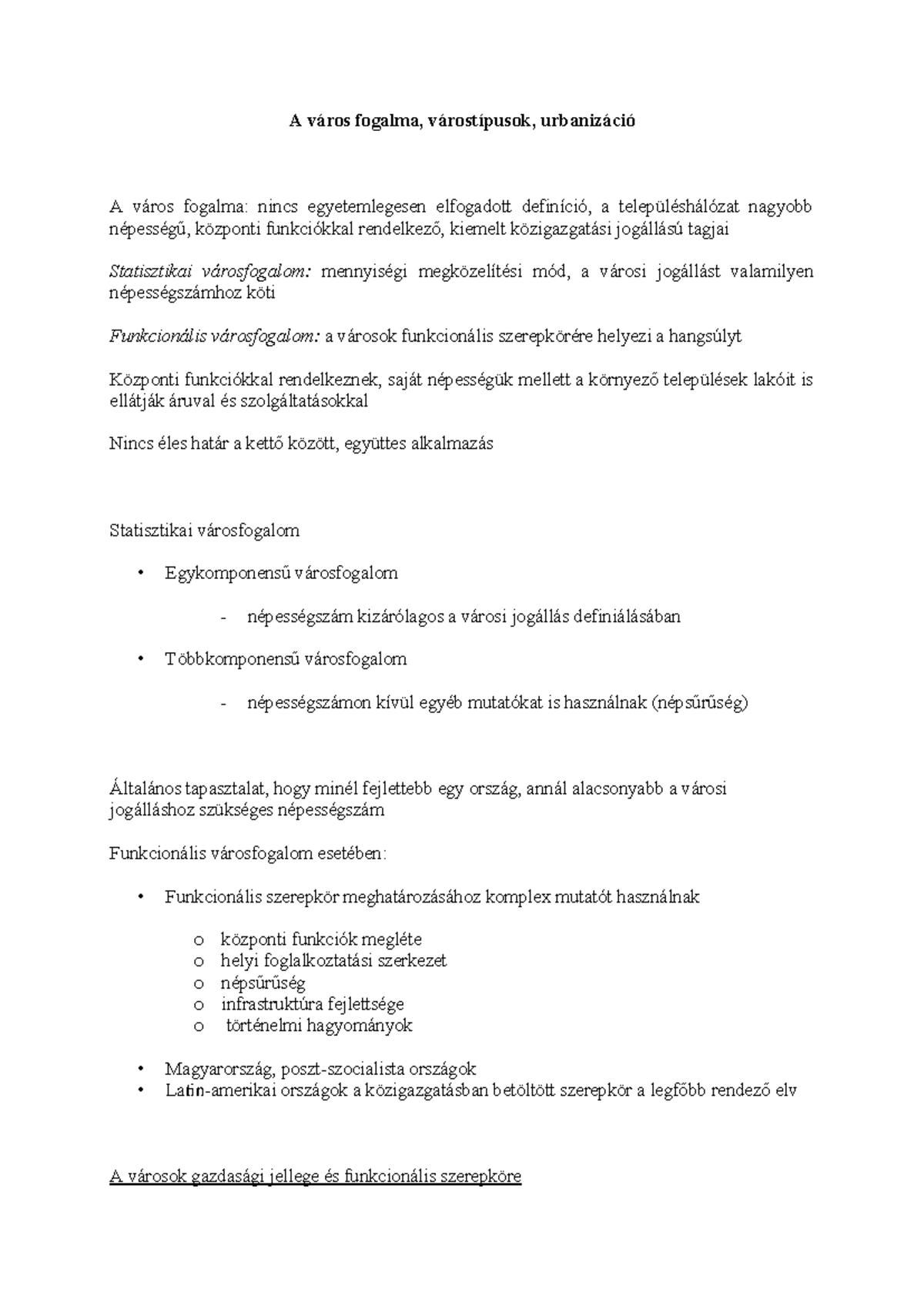 A város fogalma - 1234558 - A város fogalma, várostípusok, urbanizáció ...