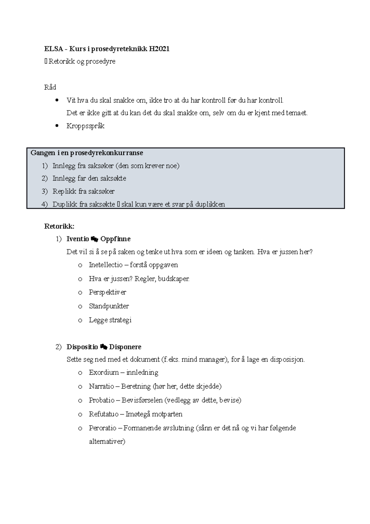 Prosedyreteknikk (ELSA) - ELSA - Kurs i prosedyreteknikk H Retorikk og ...