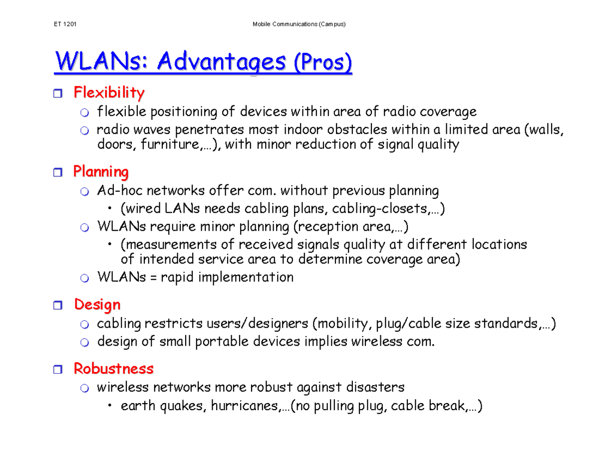 Slides 7 - WLANsWLANs: Advantages : Advantages (Pros)(Pros ...