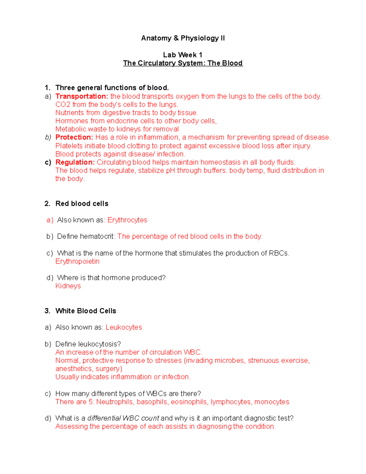 Lab- Blood sem 2 - In class lab notes - Anatomy & Physiology II Lab ...