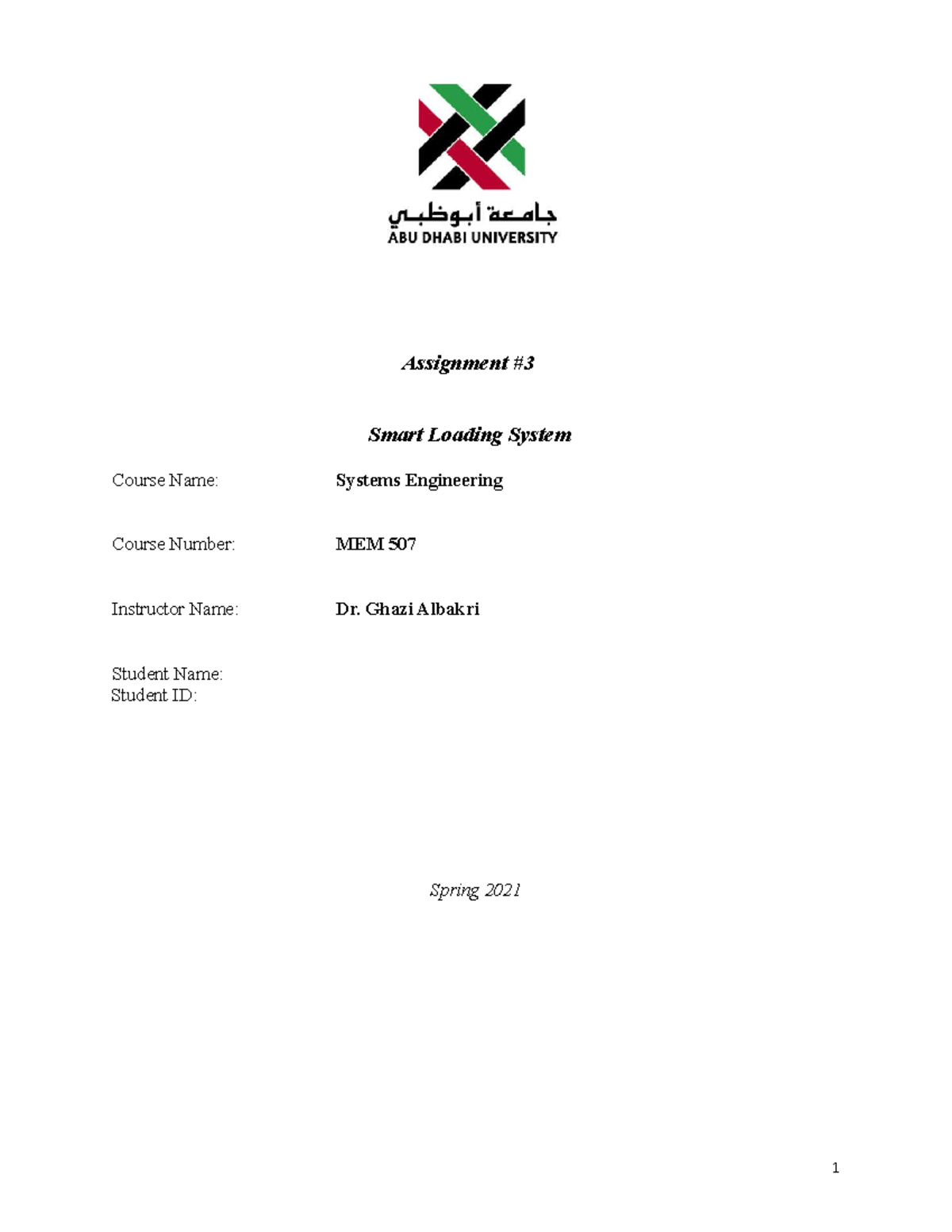 Smart Loading System Etihad Railways - Assignment Smart Loading System Course Name: Systems ...