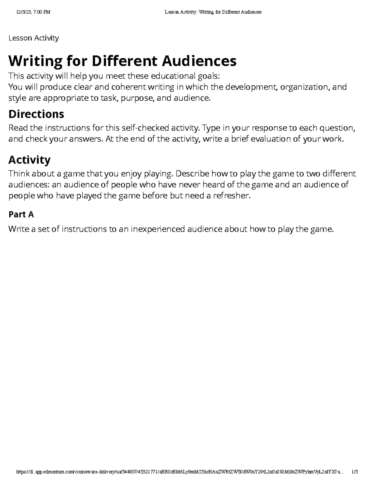 Presenting Ideas to an Audience Tutorial - Lesson Activity Writing for ...