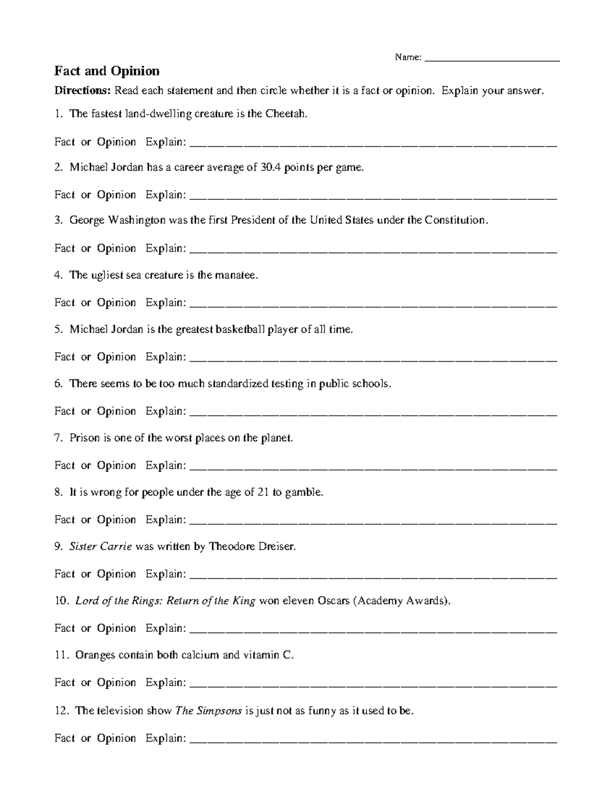 Fact Opinion practice - vcbnmjhgf - Name ...