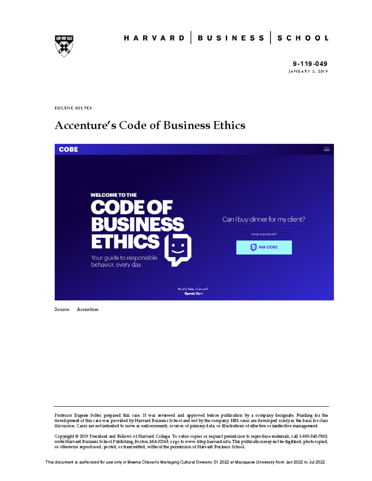 Accenture Ethics 119049-PDF-ENG - 9 - 119- 049 JANUARY 3, 2019 ...