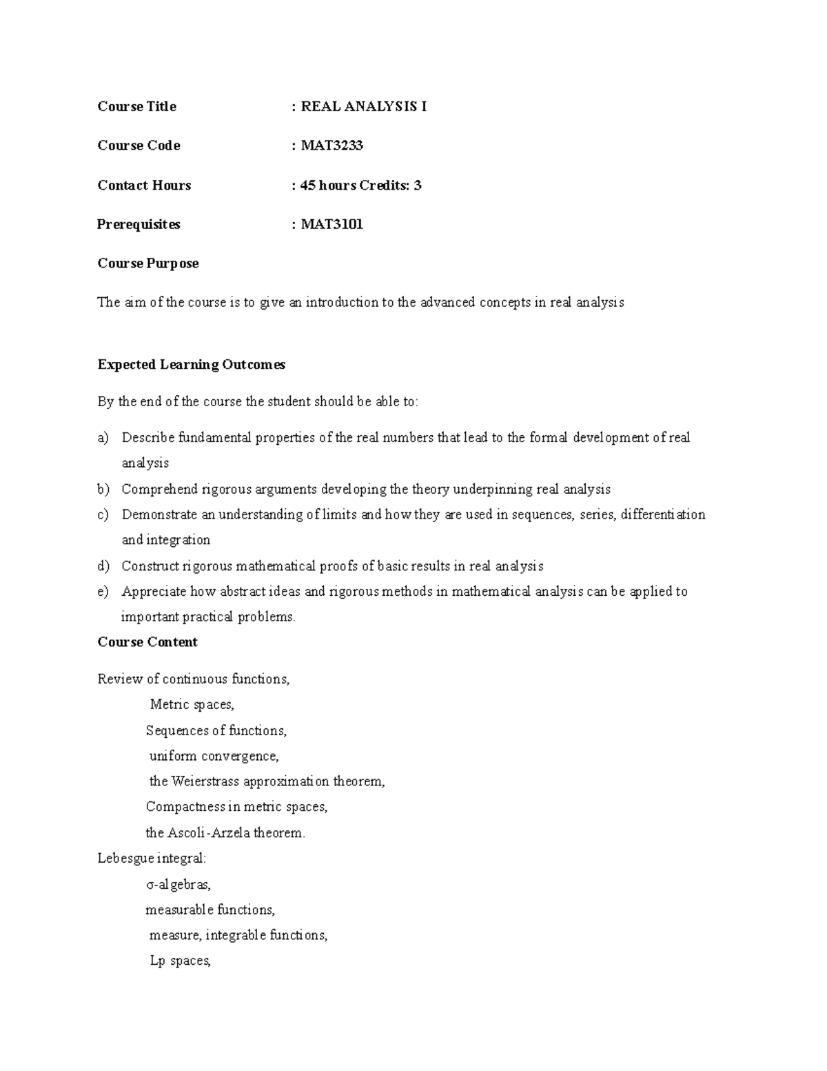 Real Analysis I Course outline - Course Title : REAL ANALYSIS I Course ...