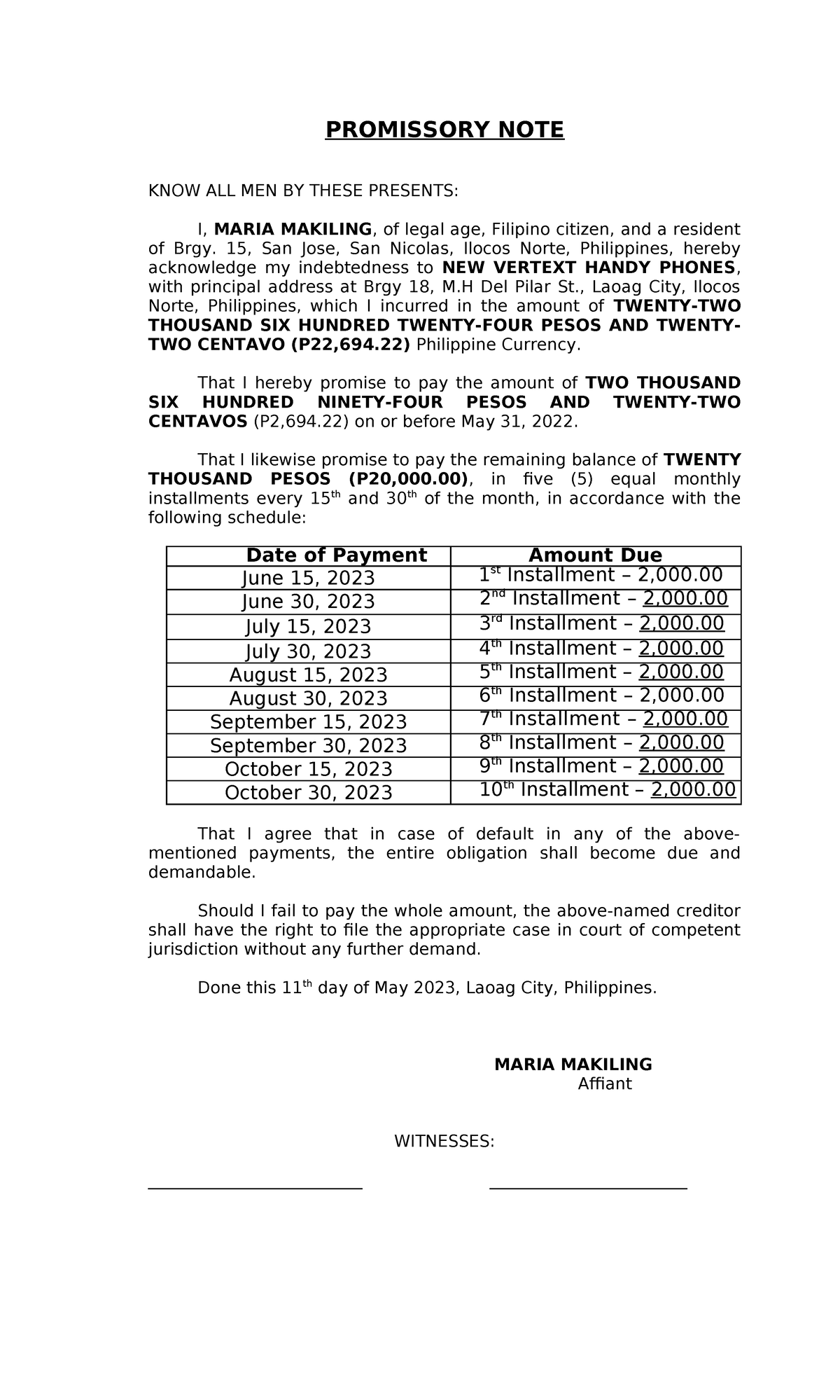 Promissory-NOTE- Sample - PROMISSORY NOTE KNOW ALL MEN BY THESE ...