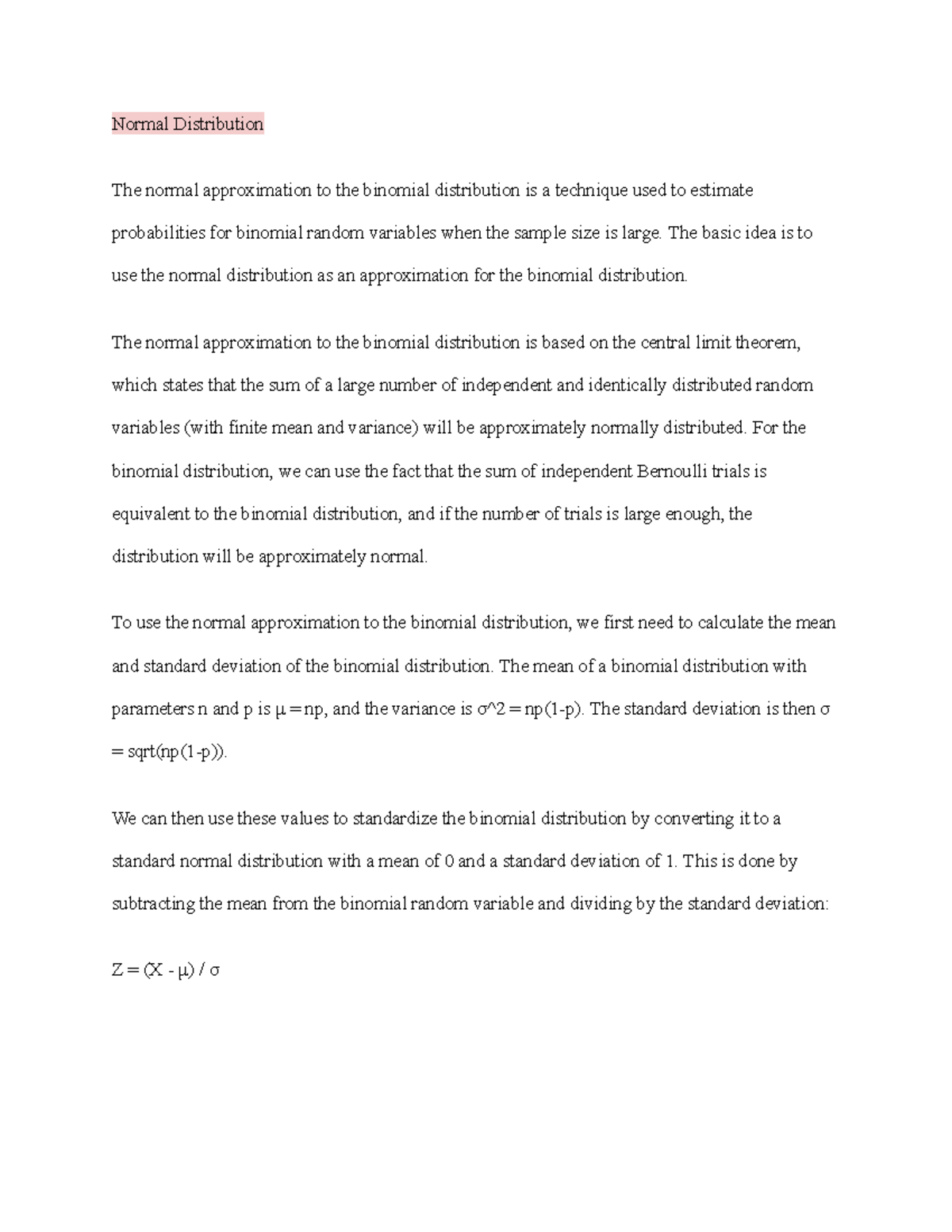 Normal Distribution - LECTURE NOTES 2023 - Normal Distribution The ...