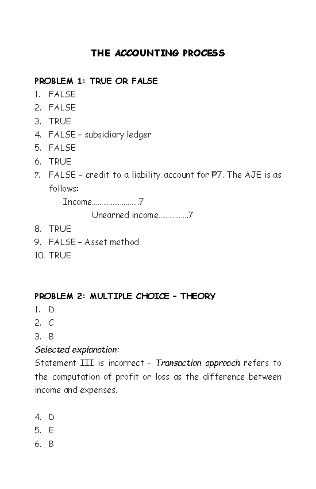 THE- Accounting- Process - THE ACCOUNTING PROCESS PROBLEM 1: TRUE OR ...