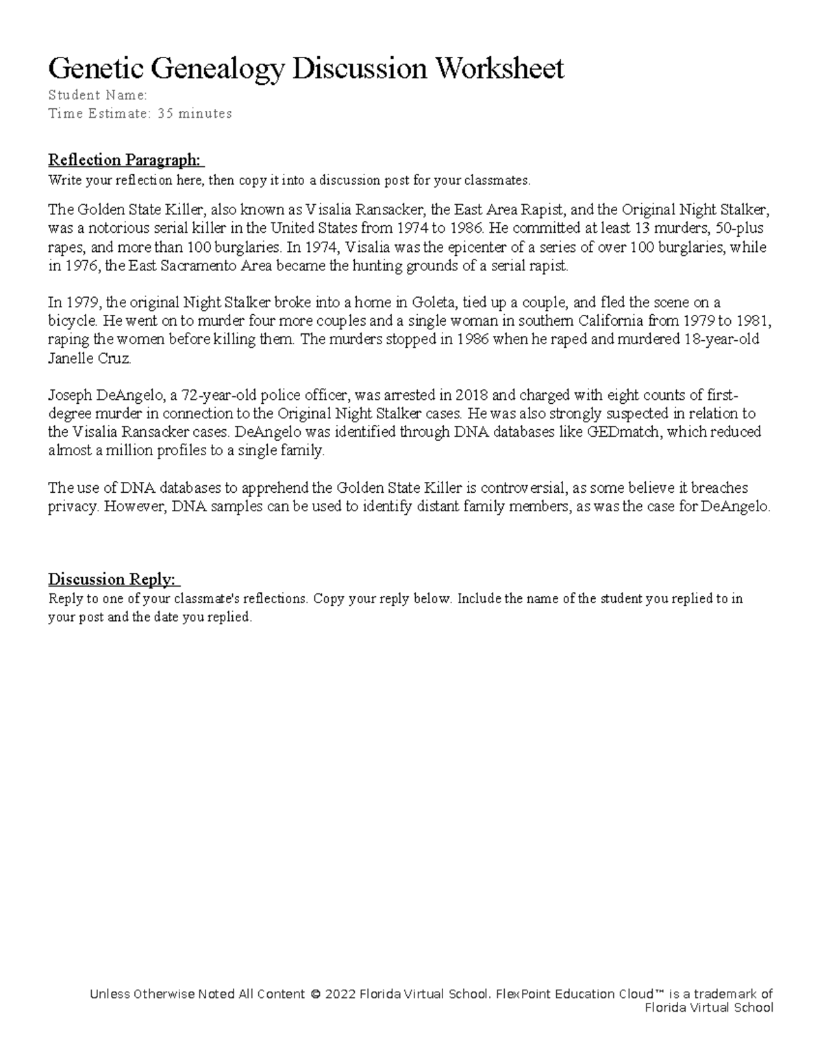 Genetic genealogy worksheet - Genetic Genealogy Discussion Worksheet ...