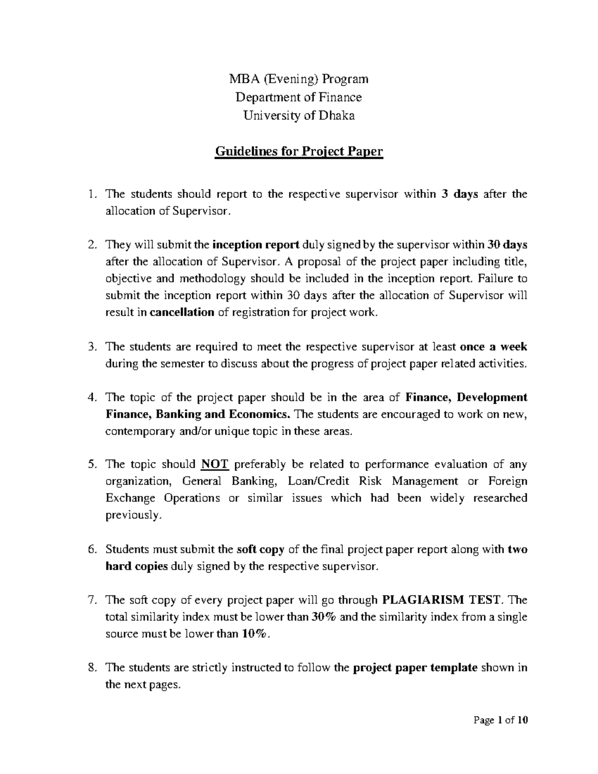 Guidelines for Project Paper EMBA (Finance) DU 10May21 - MBA (Evening ...