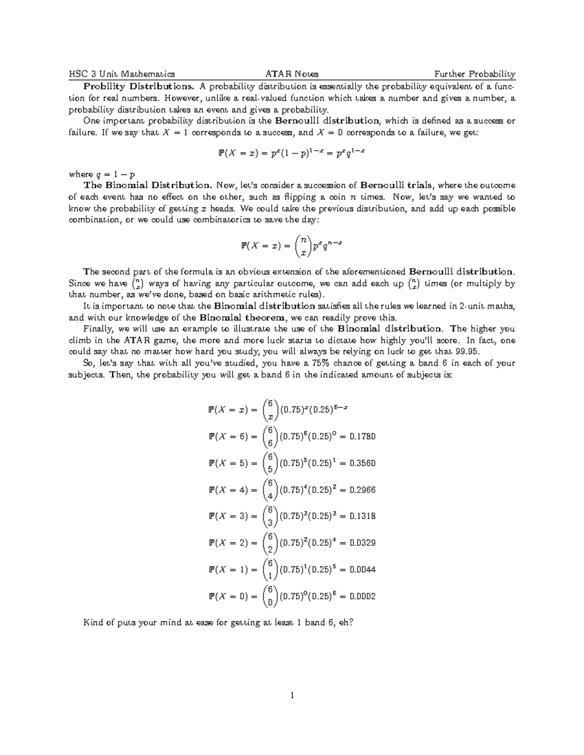 Further-probability - Notes - HSC 3 Unit Mathematics ATAR Notes Further ...