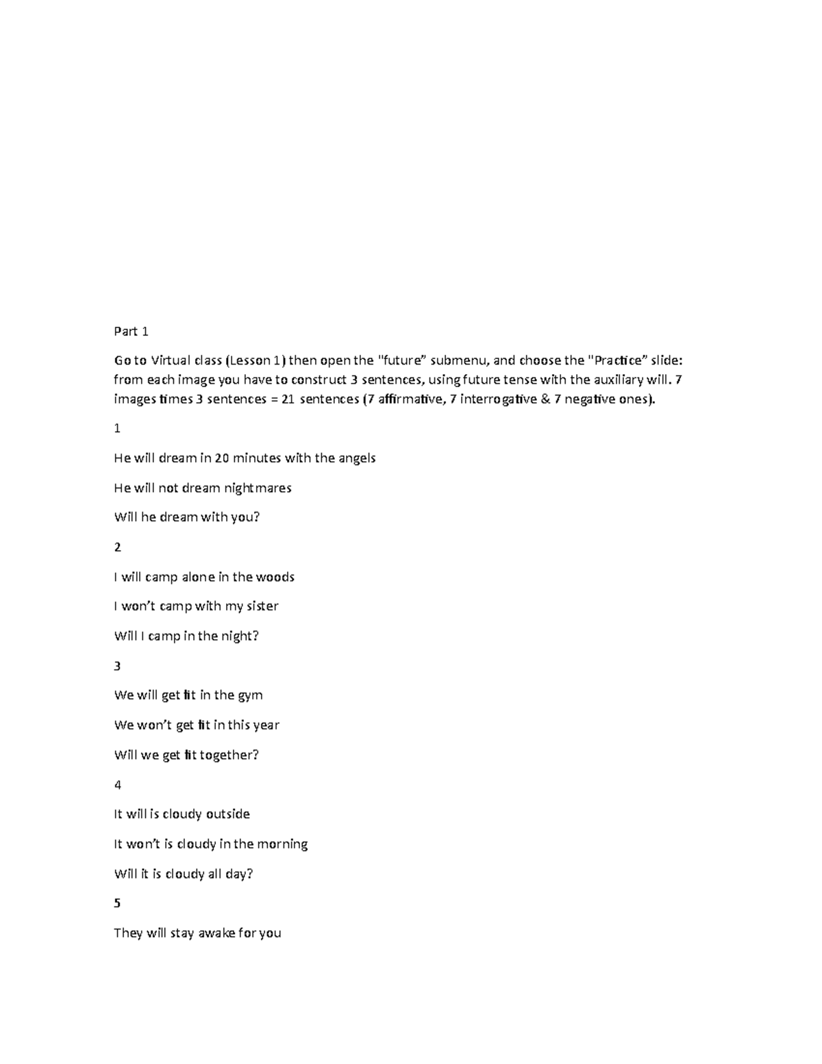 Ingles - Nota: 9.0 - Part 1 Go to Virtual class (Lesson 1) then open the "future” submenu, and ...