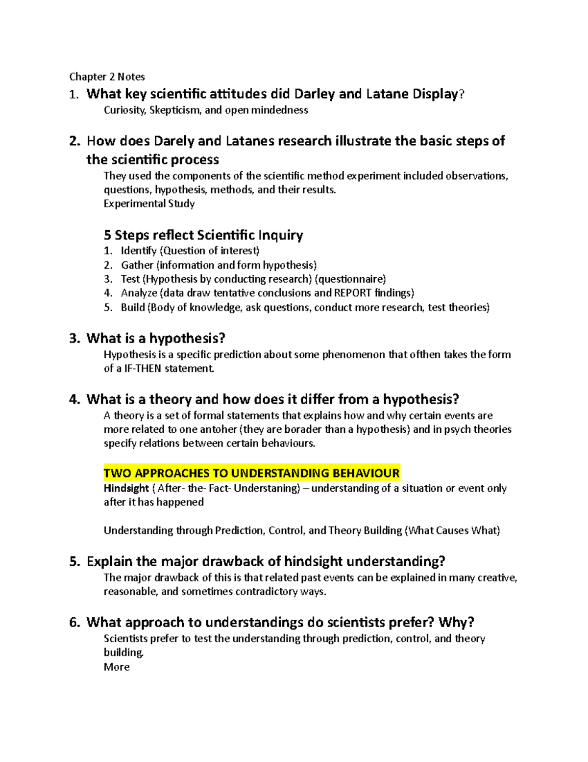 Chapter 2 Notes - Chapter 2 Notes 1. What key scientific attitudes did ...