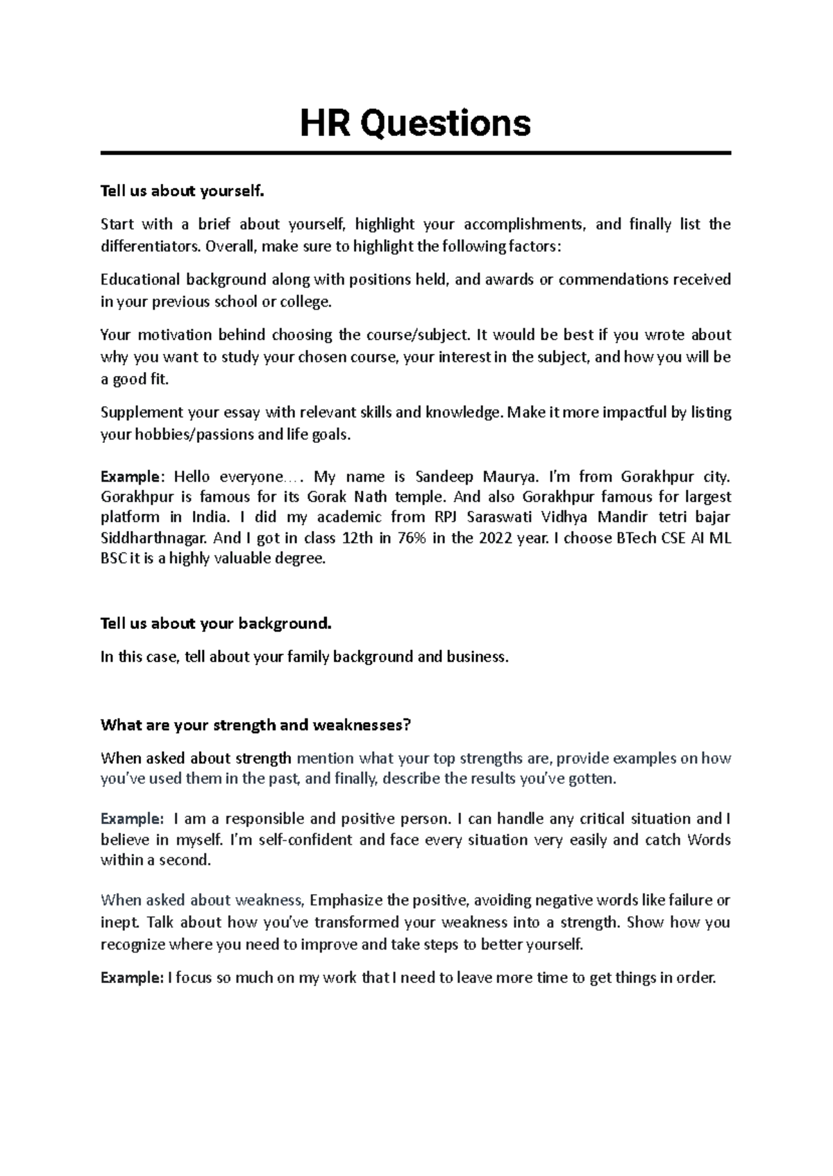 HR questions for campus placement, internship most asking questions in ...