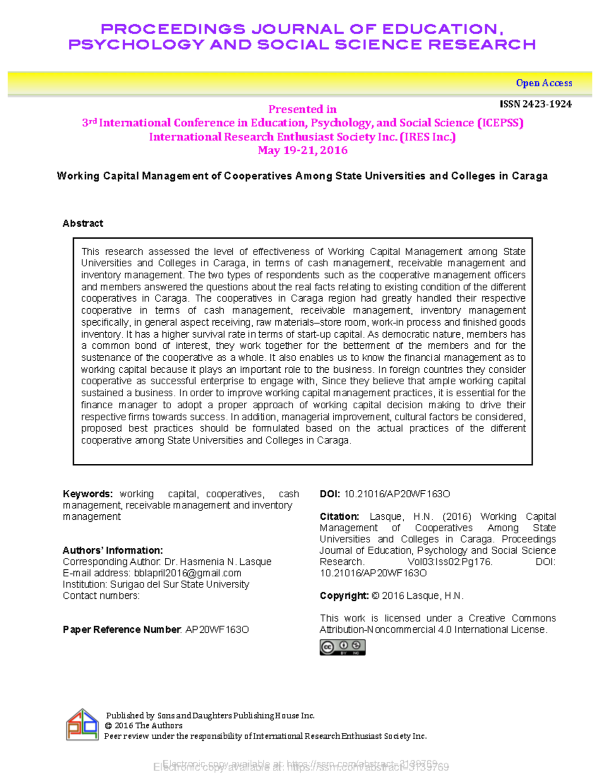 SSRN-id3139769 - PROCEEDINGS JOURNAL OF EDUCATION, PSYCHOLOGY AND ...