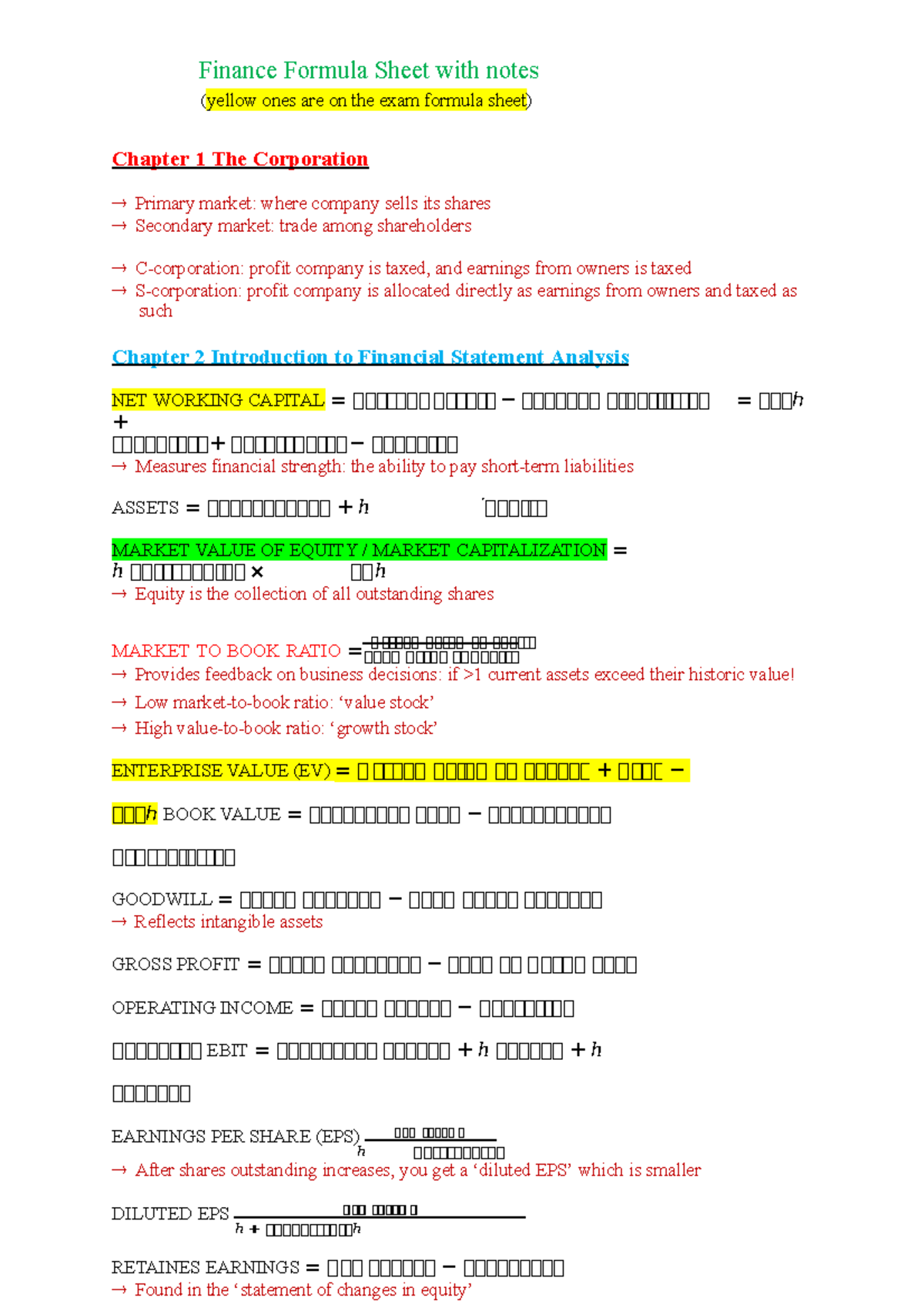Formula sheet with notes and Ctrl+F function - Finance Formula Sheet ...
