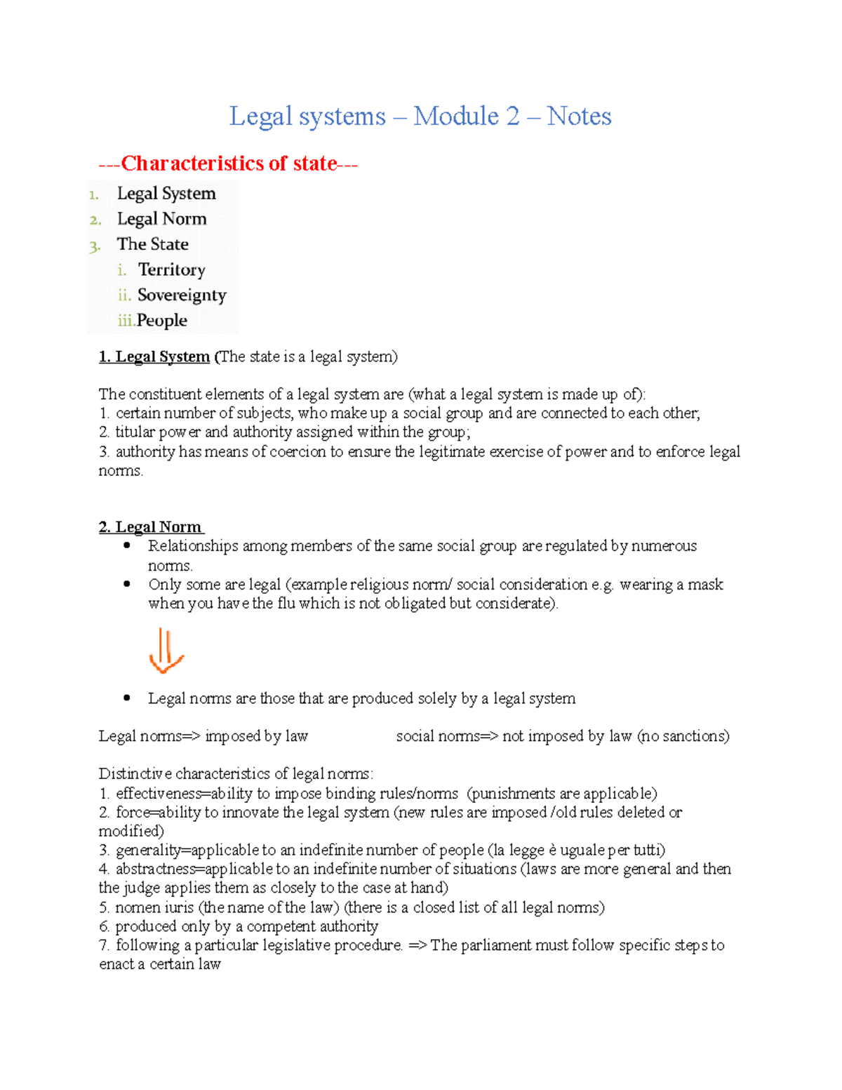Legal systems- module 2 - Legal systems – Module 2 – Notes ...