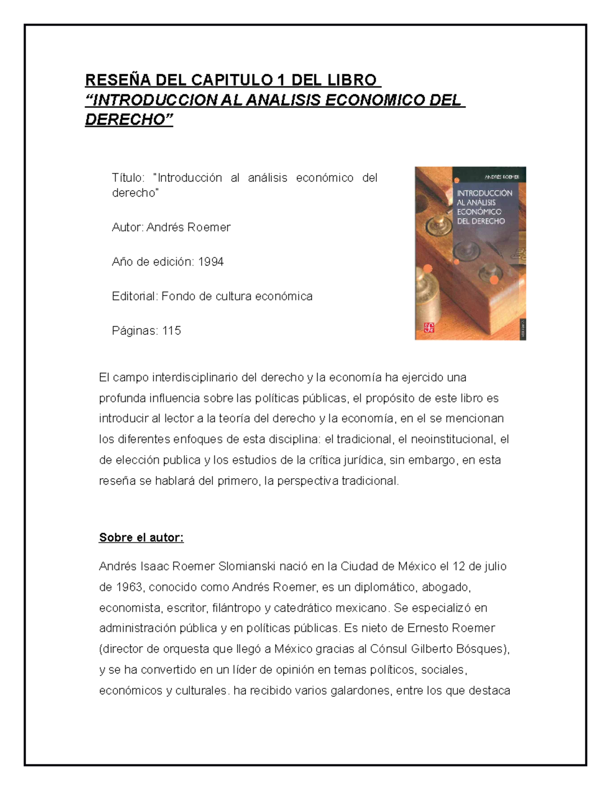 Reseña del capitulo 1 del libro de Roemer - RESEÑA DEL CAPITULO 1 DEL ...