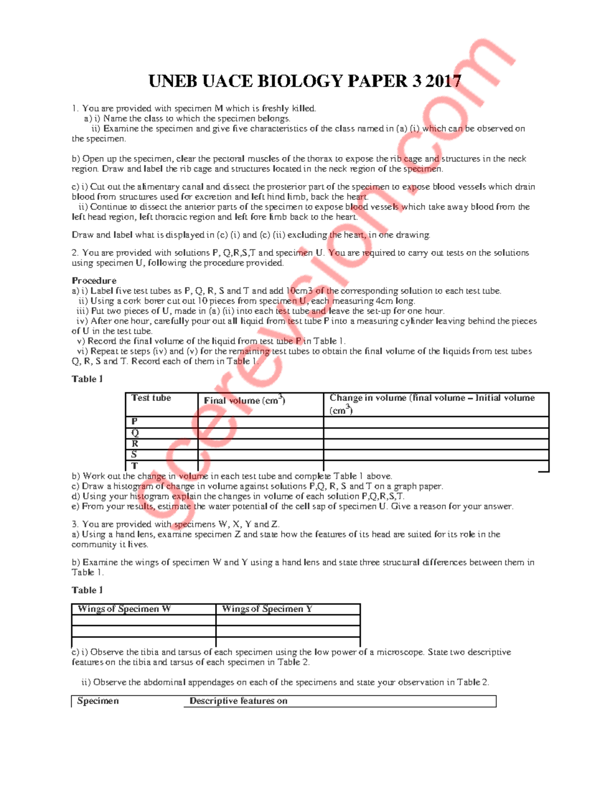 UNEB UACE Biology Paper 3 2017 - UNEB UACE BIOLOGY PAPER 3 2017 You are ...