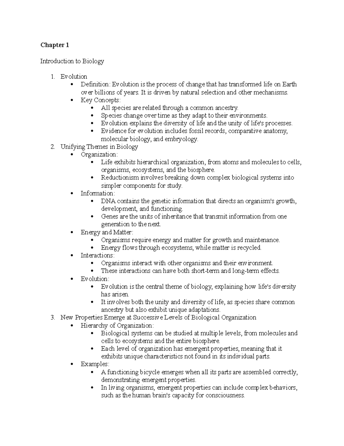 Dr. Alegre Study Outline - Chapter 1 Introduction to Biology 1 ...