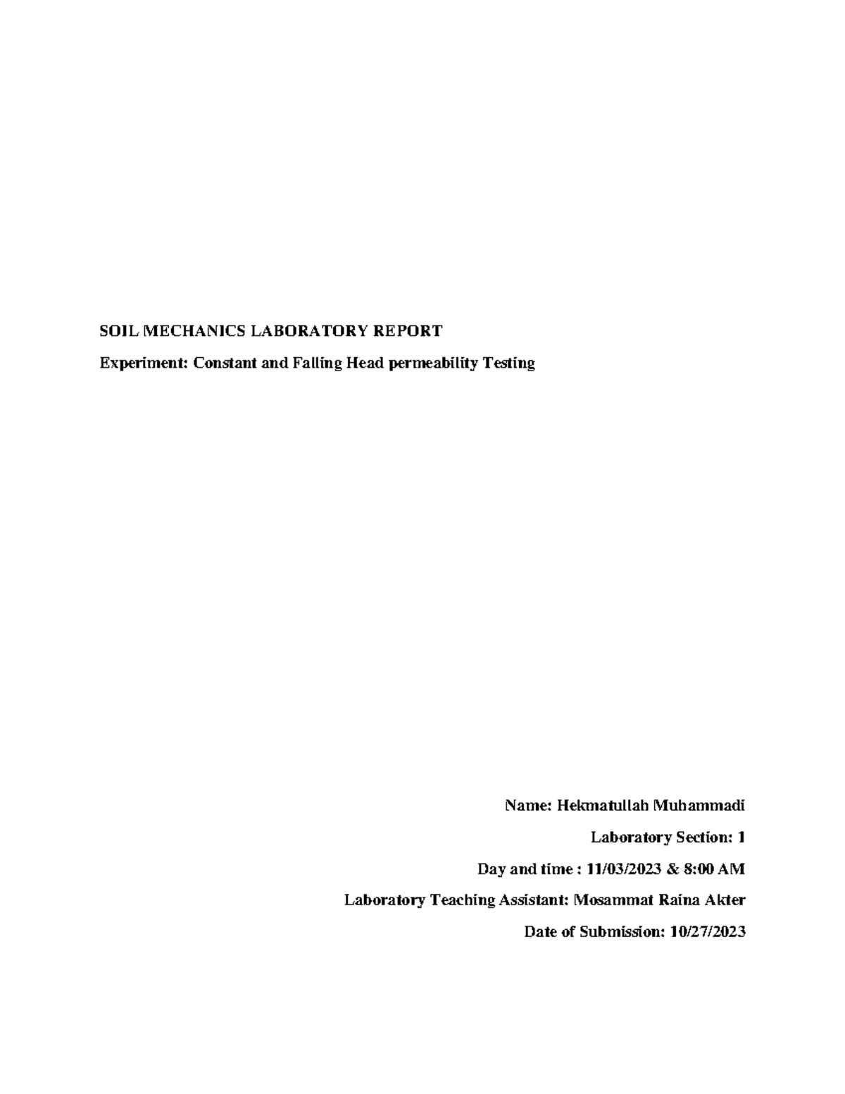 LAB#4 Constant and Faling Head Permeabilty Testing Report - SOIL ...