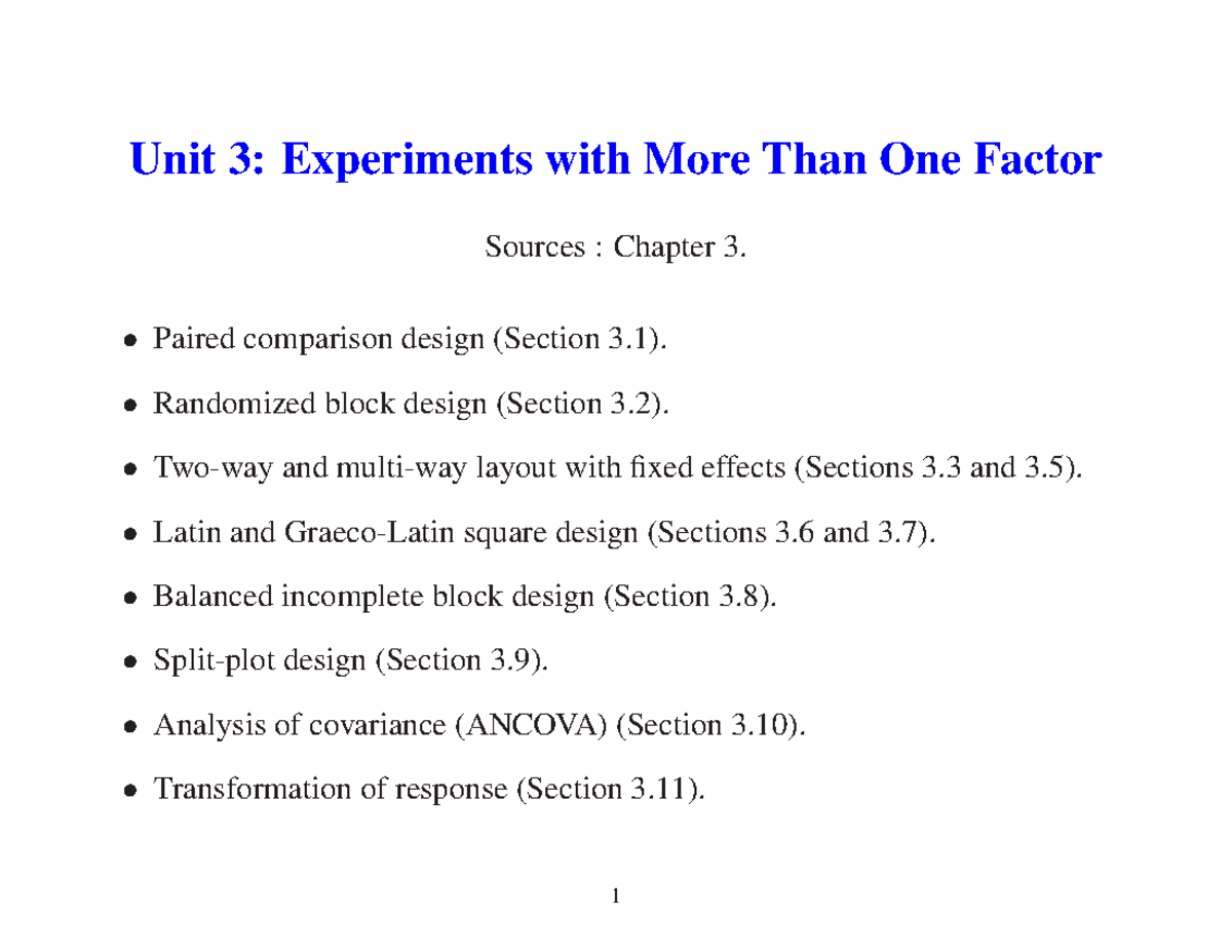 Unit3 - unit 3 - Unit 3: Experiments with More Than One Factor Sources ...