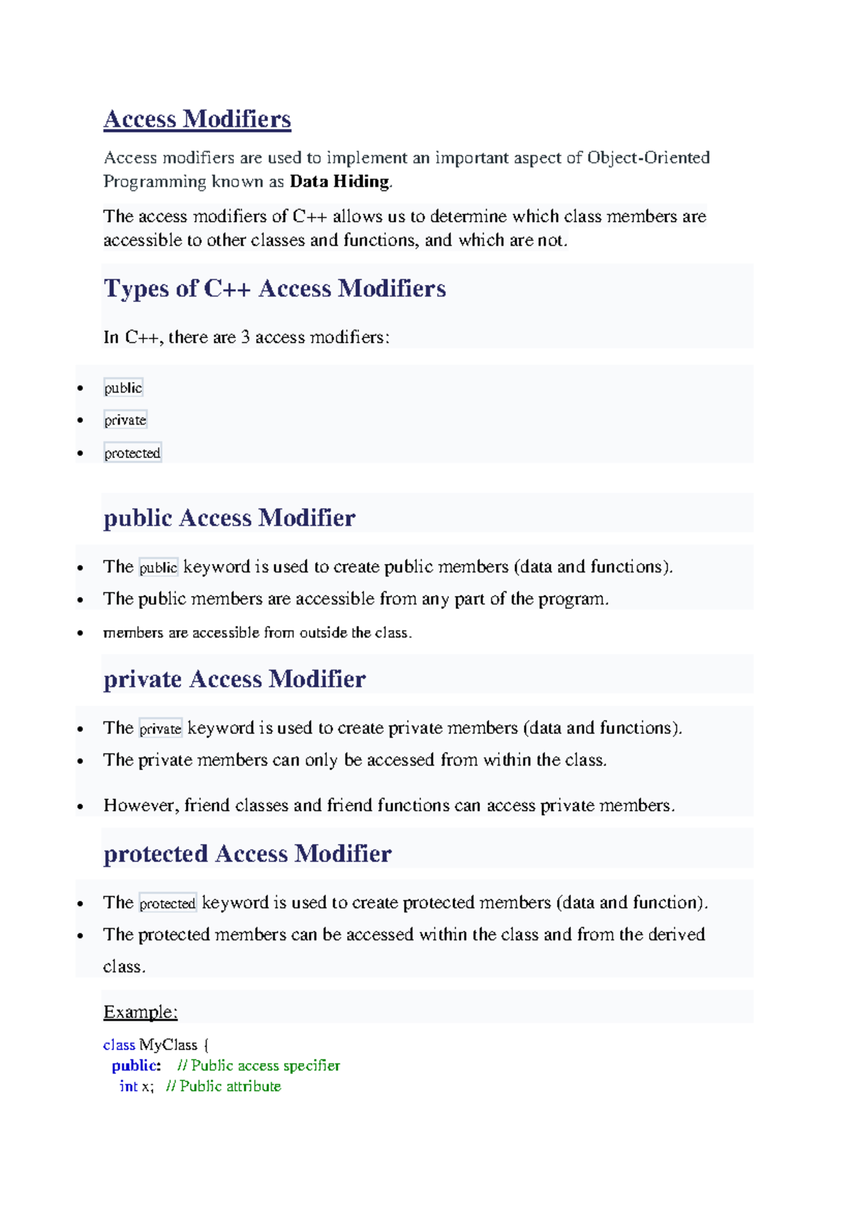 Test notes - Access Modifiers Access modifiers are used to implement an ...