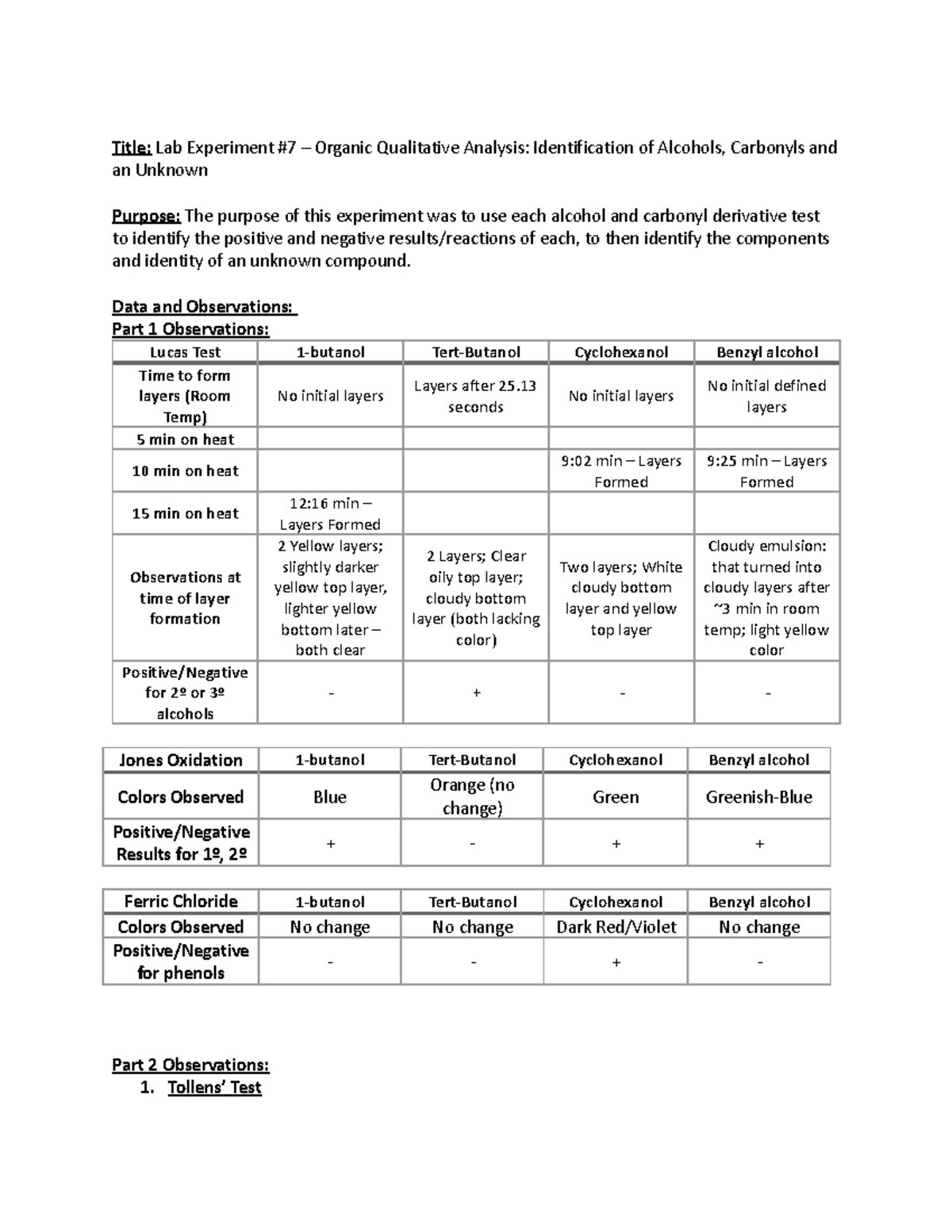 Lab Report Exp 7A - Organic Chemistry Lab - Title: Lab Experiment #7 ...