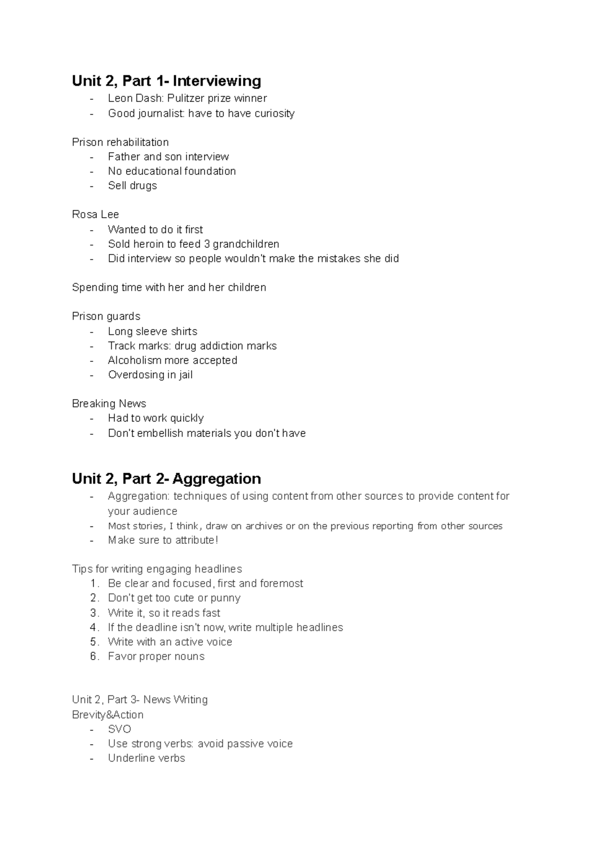 Unit 2, Part 1- Interviewing - Unit 2, Part 1- Interviewing Leon Dash ...