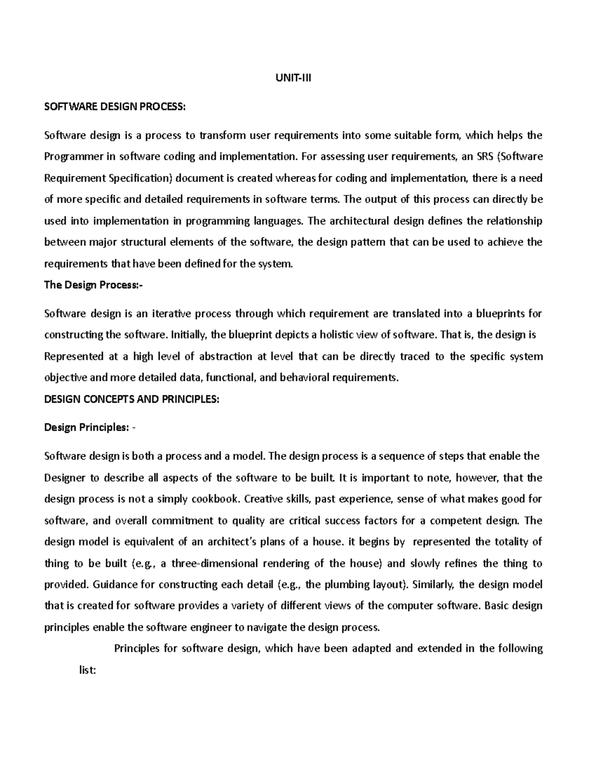 Software engg -III - dsgffdghfggfrghfg grgegf - UNIT-III SOFTWARE DESIGN PROCESS: Software ...