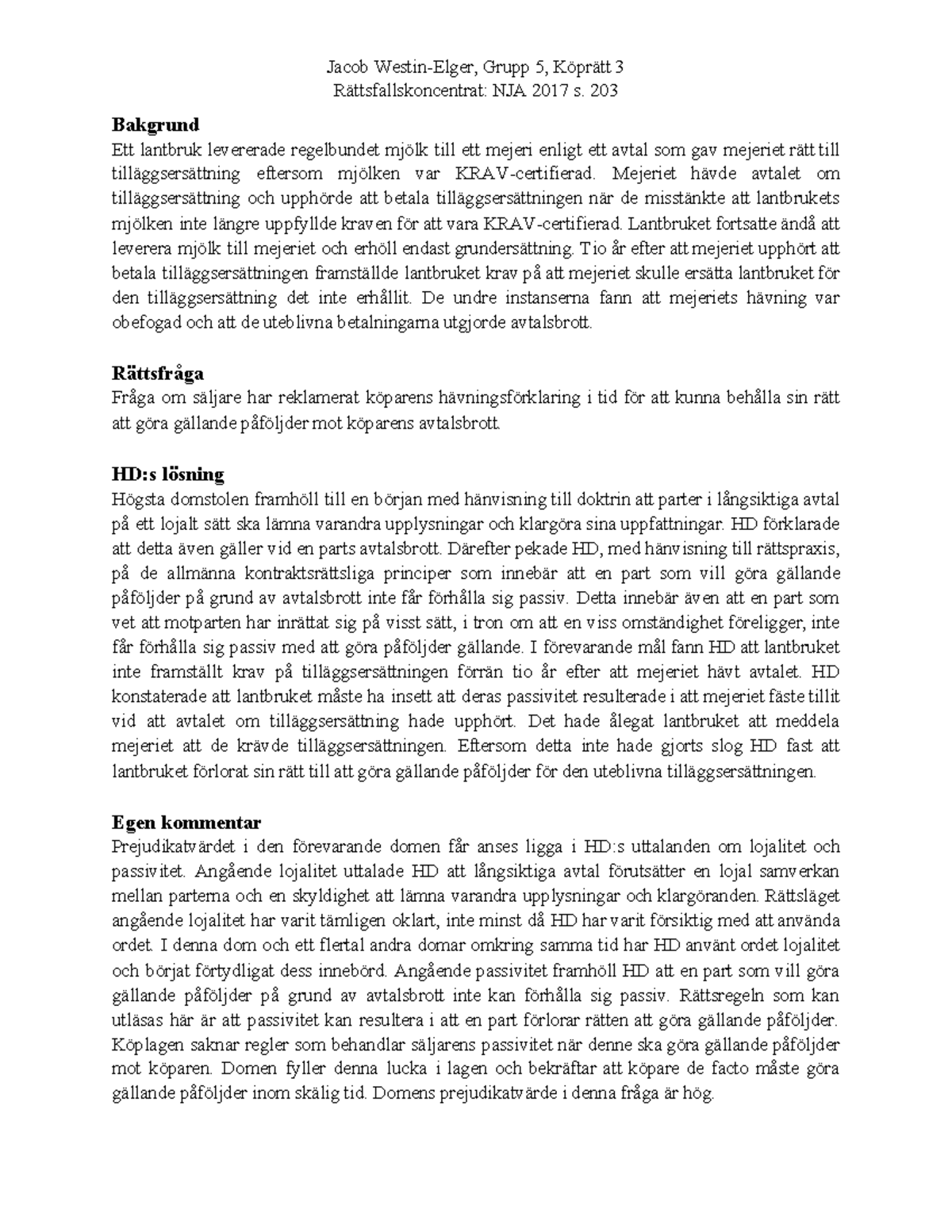 RFK4 NJA 2017 s. 203 - Jacob Westin-Elger, Grupp 5, Köprätt 3 ...